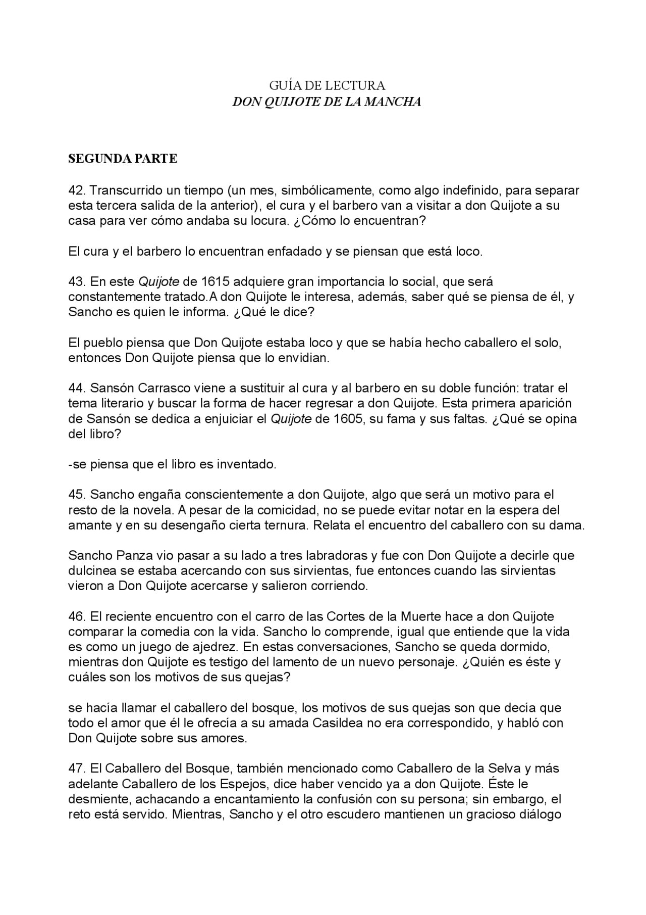 Guía del Quijote 1°Bach - Docsity