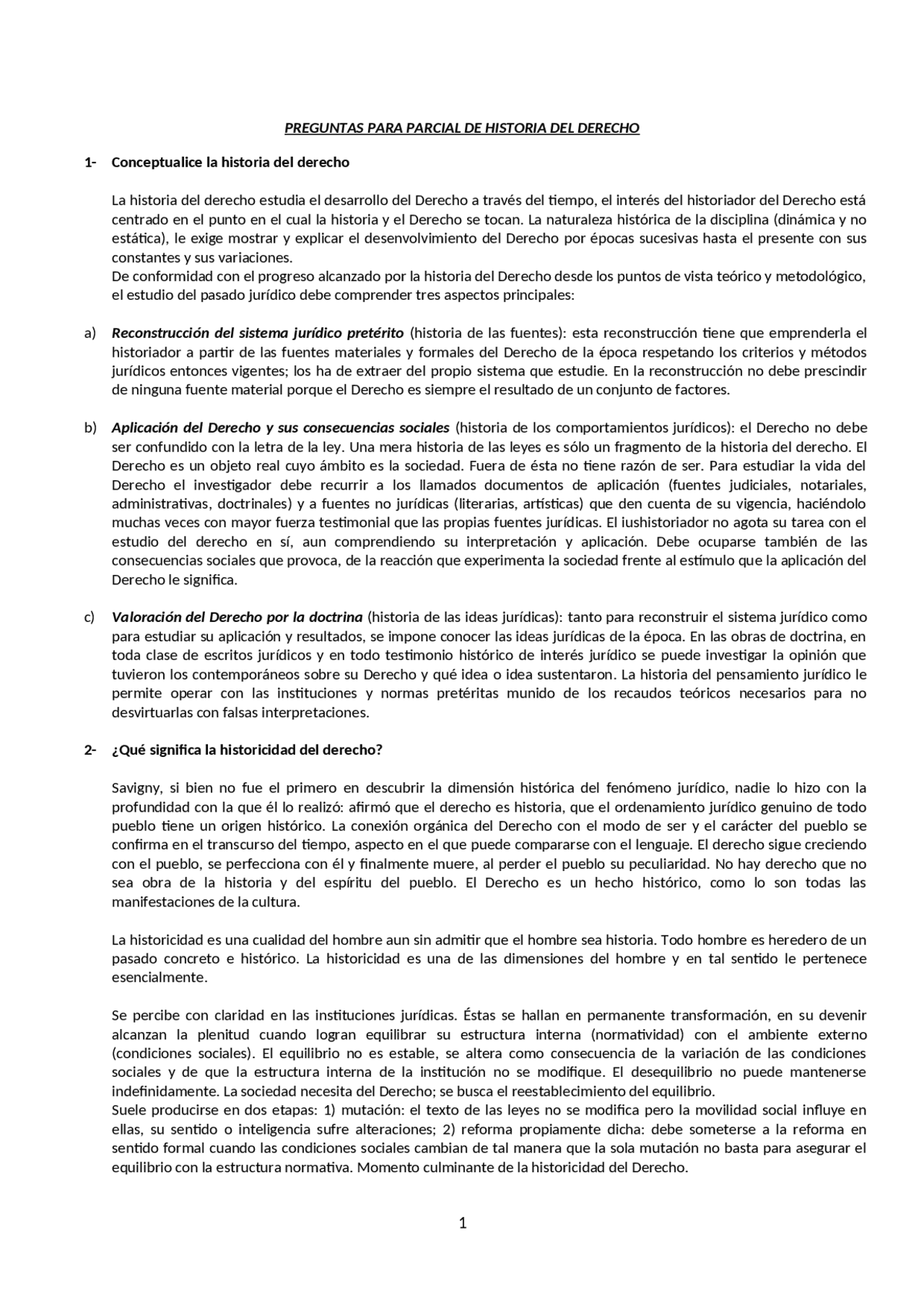 Parcial Número 1 Historia Del Derecho Docsity