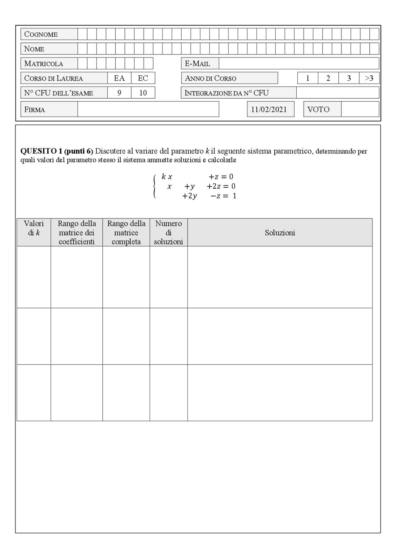 Prova Scritta Matematica Docsity