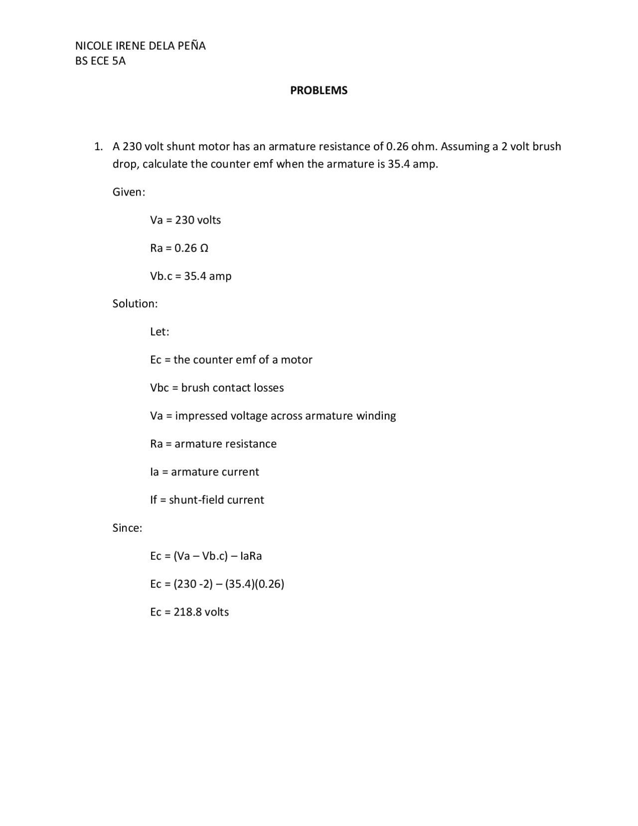 Dc Generator Explaination And Exercises Docsity