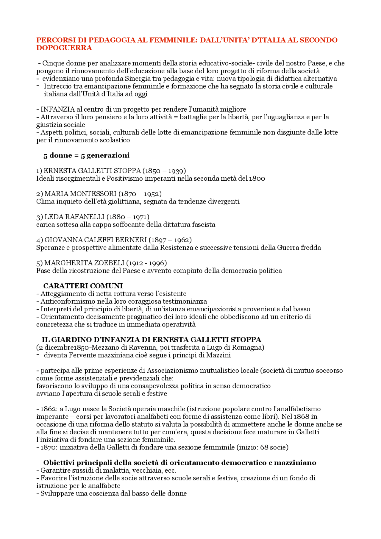 Percorsi Di Pedagogia Al Femminile Docsity