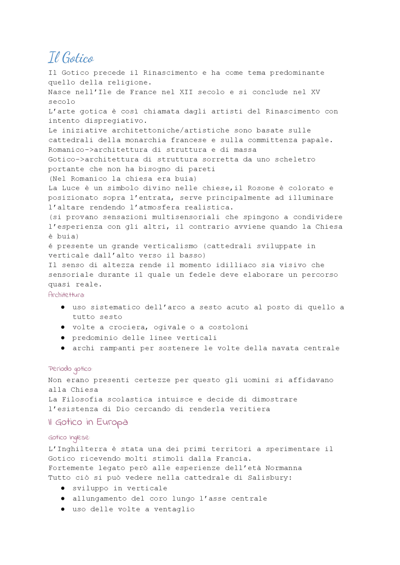 Gotico E Primo Rinascimento Docsity