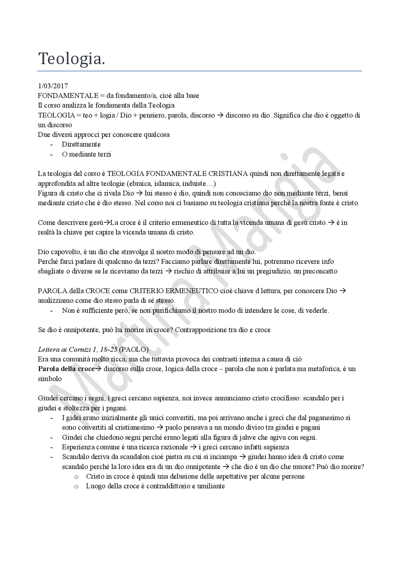 Corso Annuale Di Teologia I Docsity