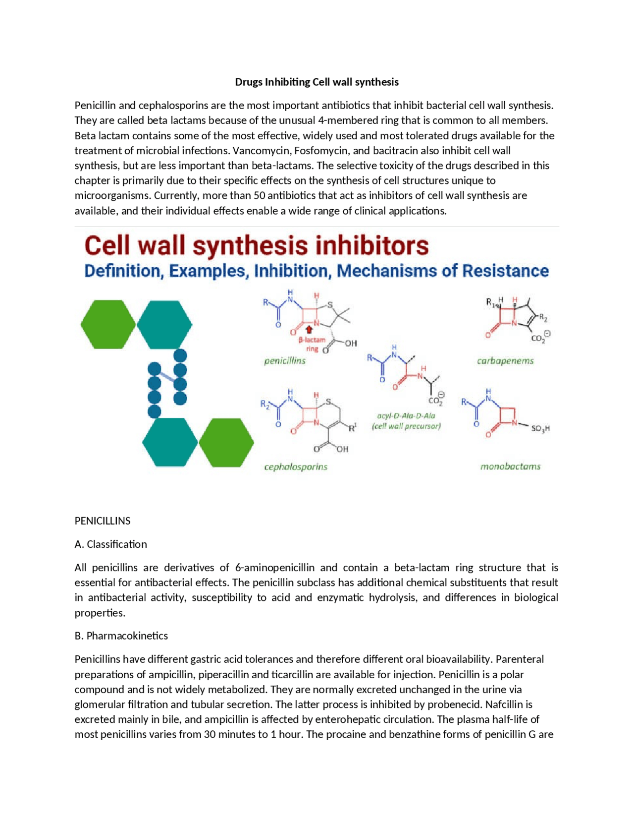 Drugs Inhibiting Cell wall synthesis - Docsity