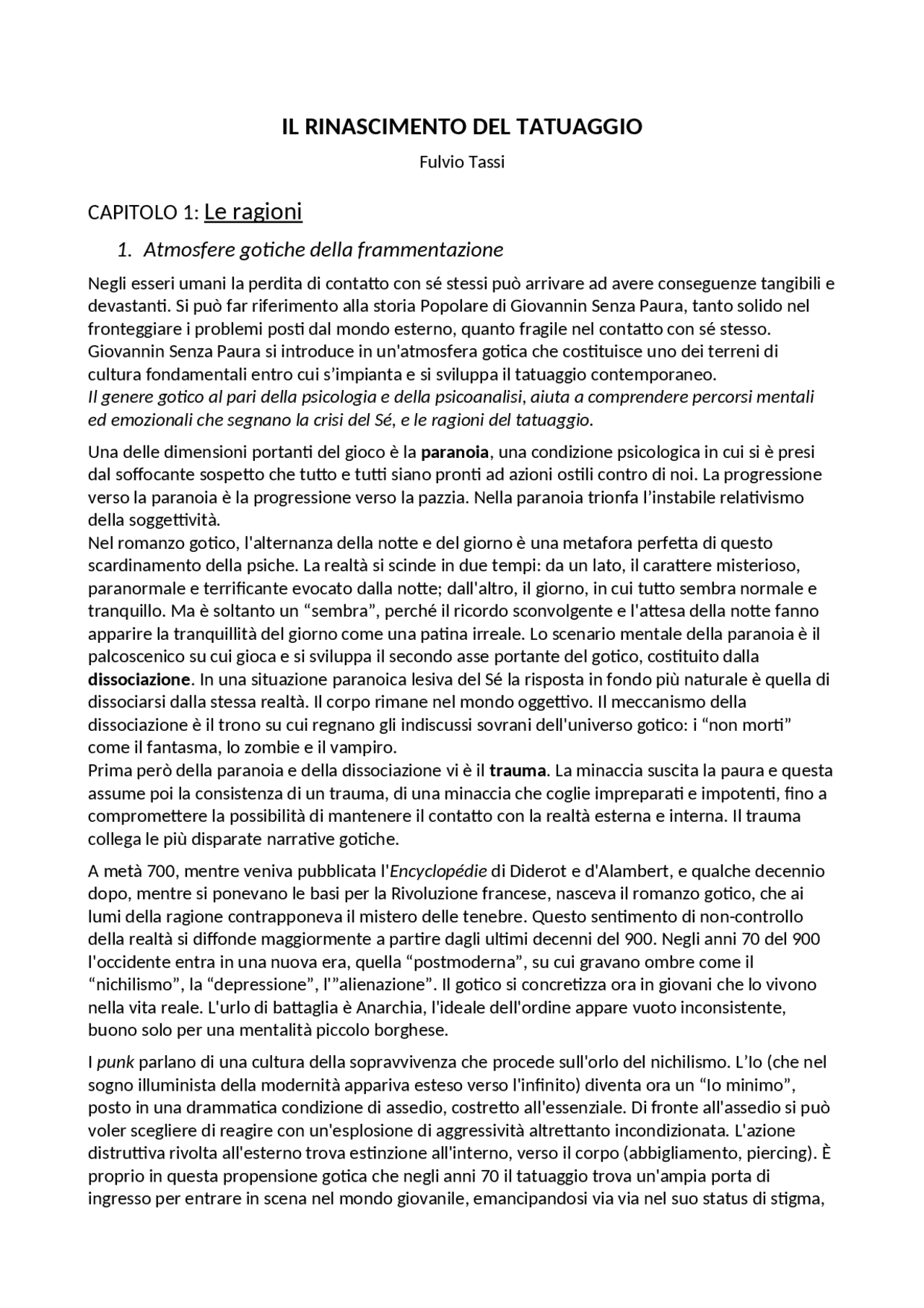 Riassunto Del Libro Rinascimento Del Tatuaggio Docsity