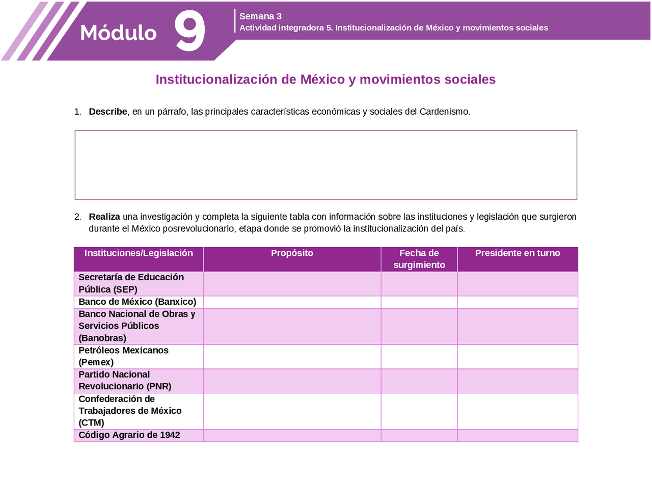 Prepa en línea sep, Activididades diversas de dicha materia modulo 6 ...