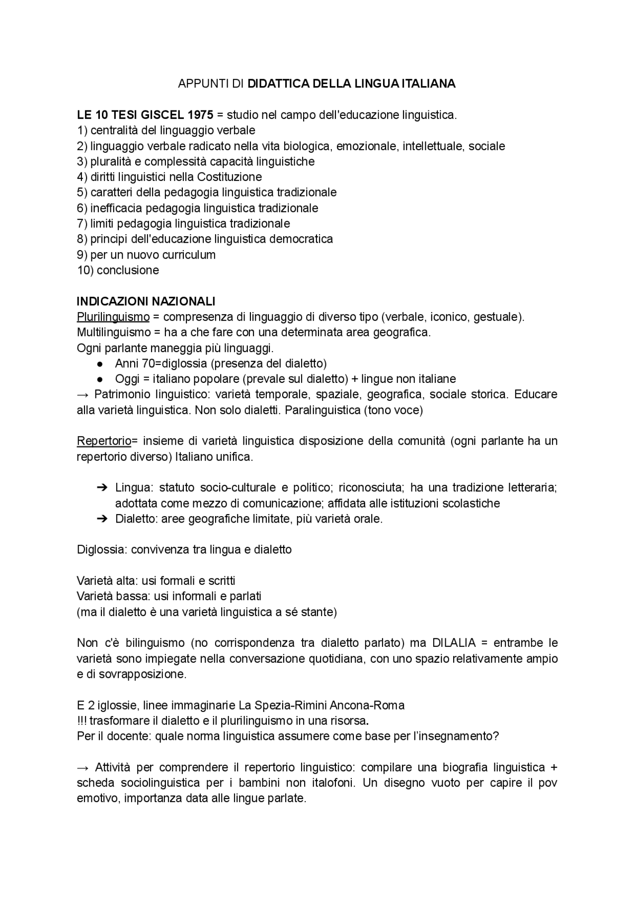 Appunti Didattica Della Lingua Italiana Docsity