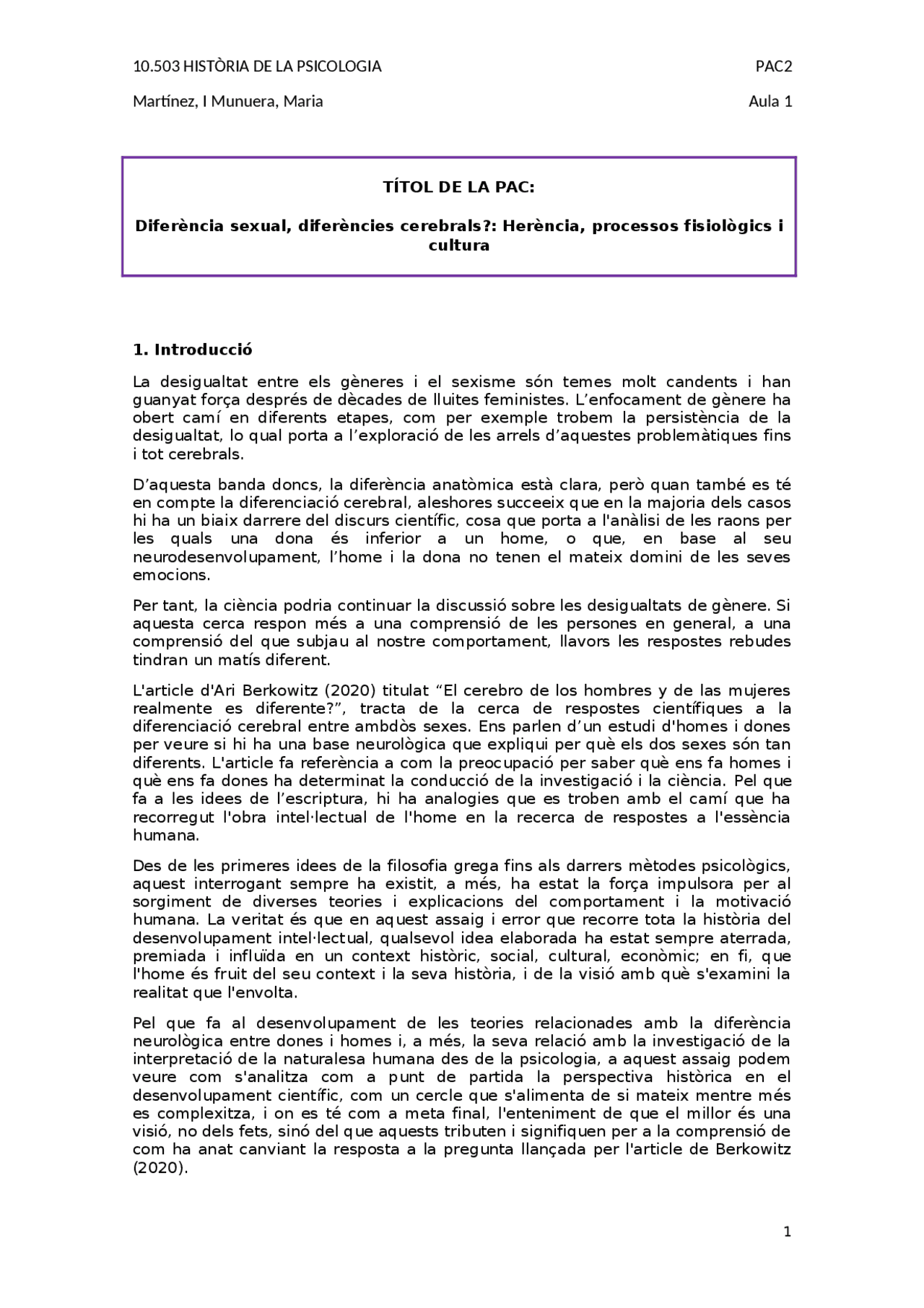 Plantilla Per Fer La Pac 2 Dhistòria De La Psico Docsity