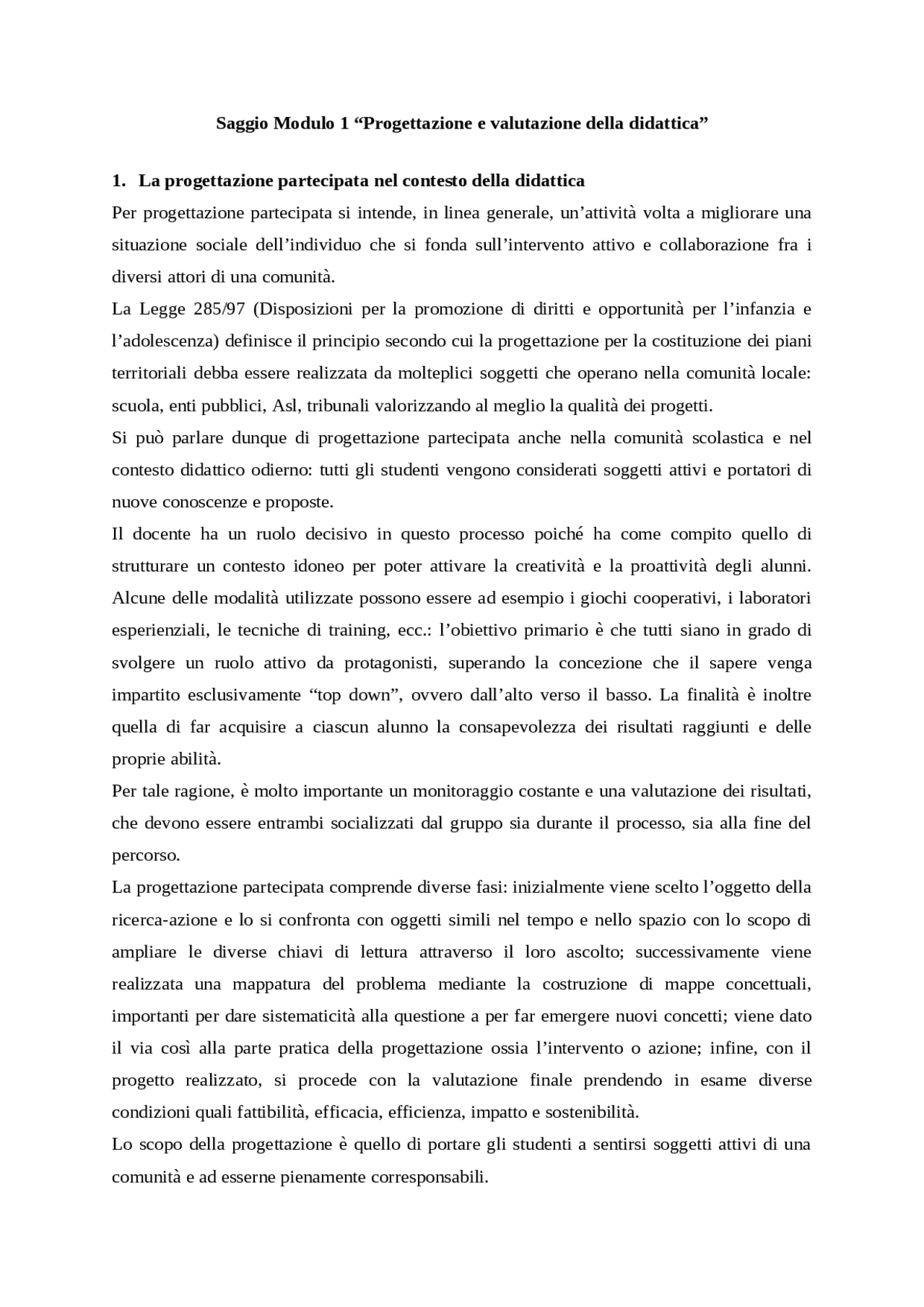 Saggio Modulo 1 Progettazione E Valutazione Didattica Tesine
