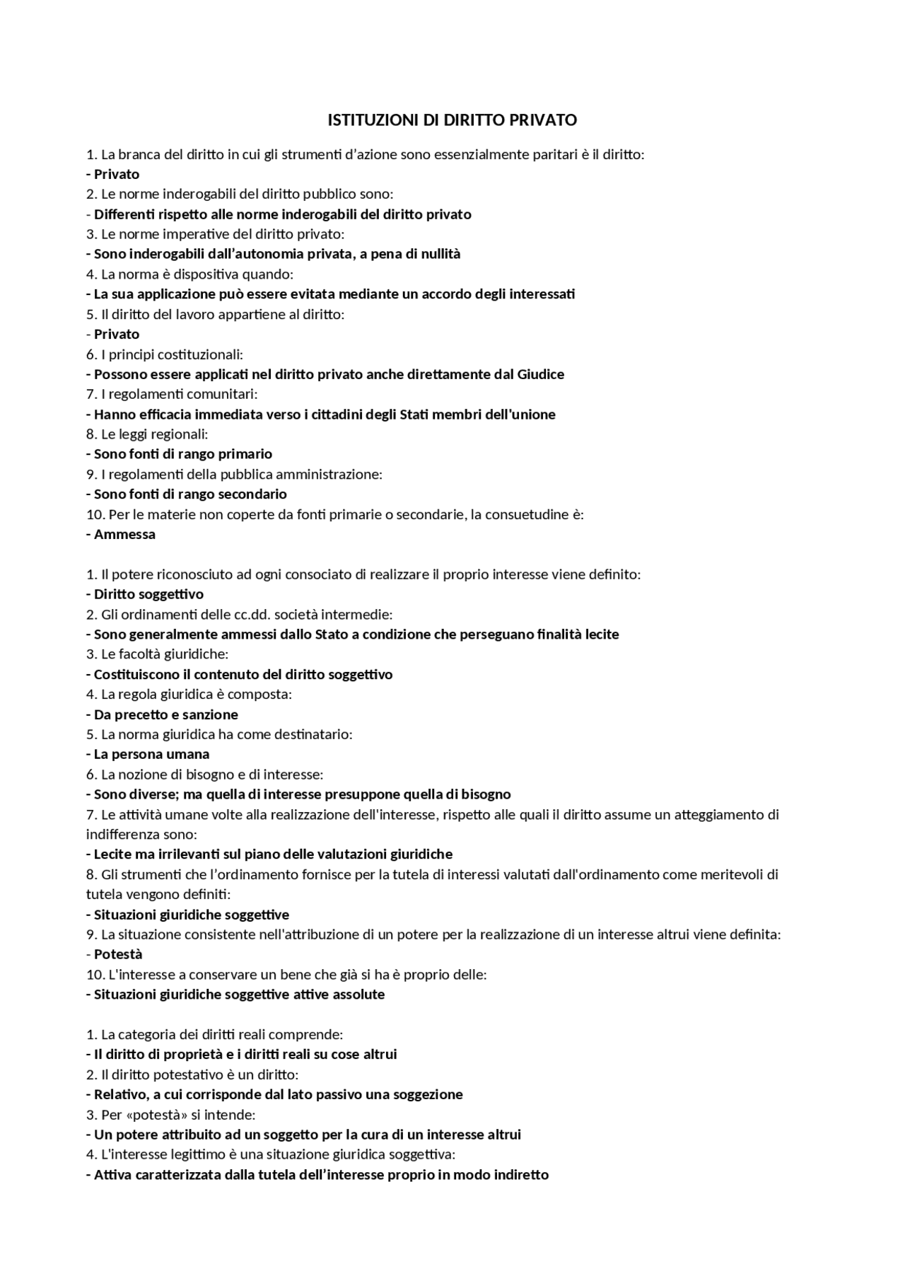 Test A Quiz Di Diritto Privato Prove Desame Di Diritto Privato Docsity