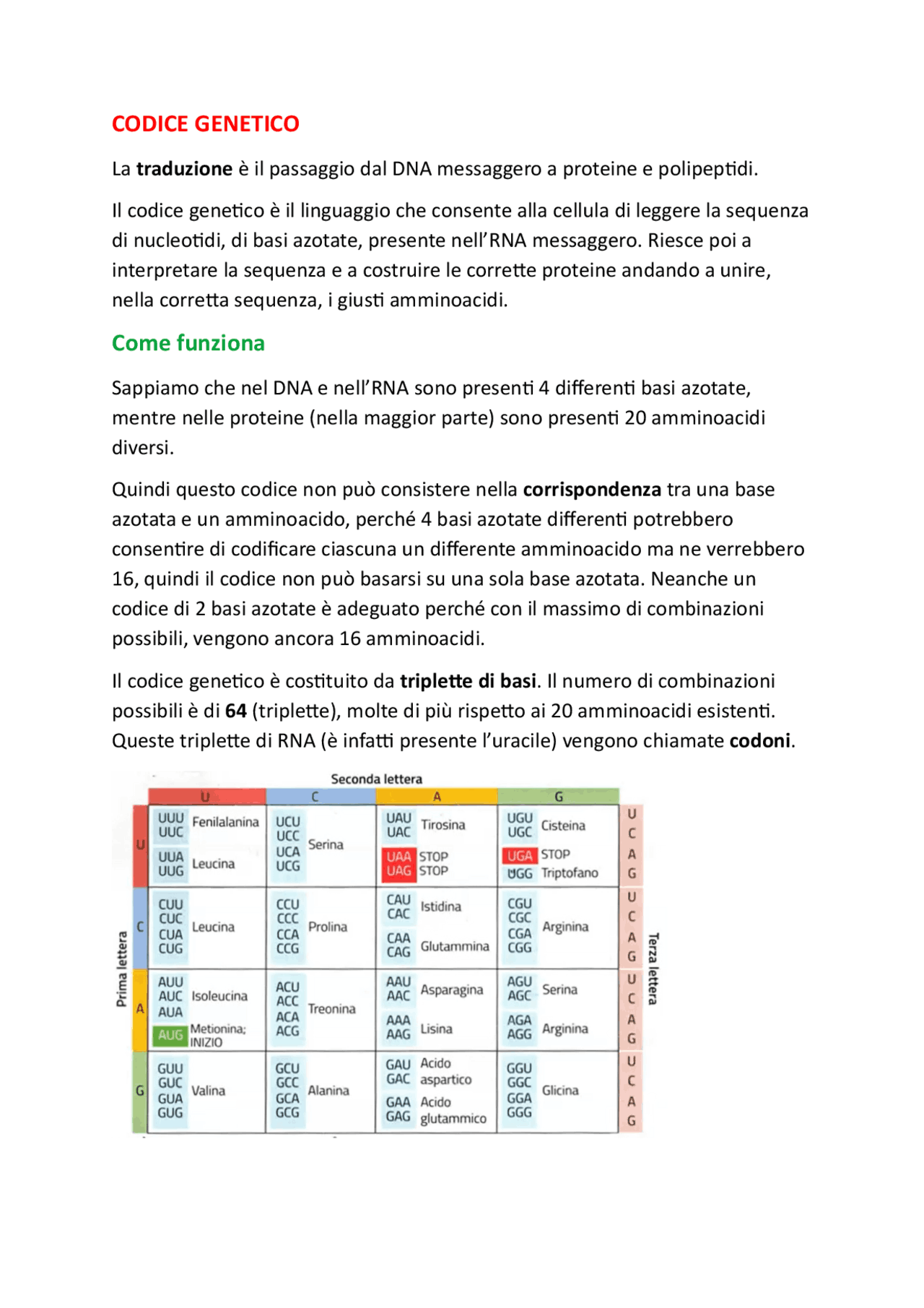 Codice genetico e amminoacidi - Docsity