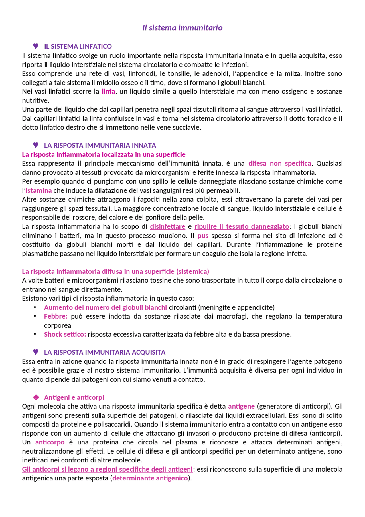 Il Sistema Immunitario Docsity