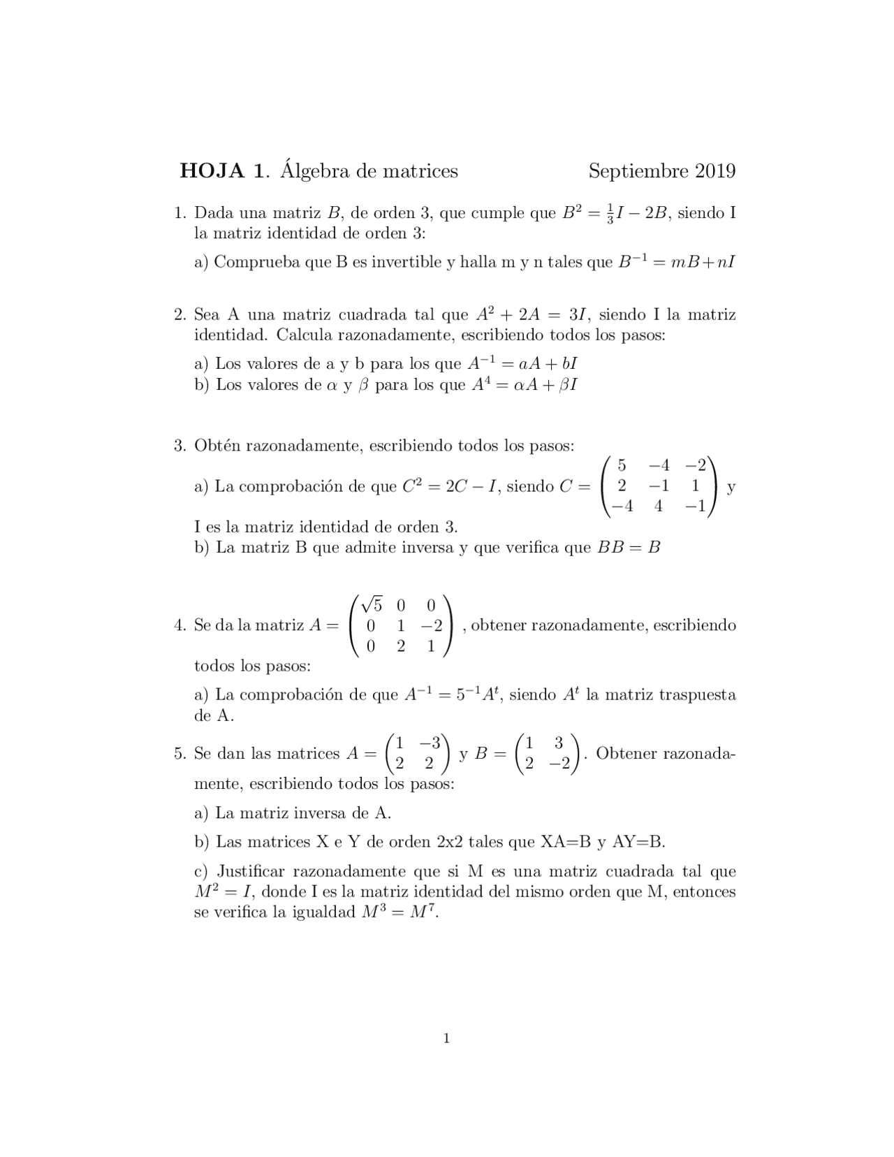 Ejercicios De Matrices Matemáticas Bachillerato Docsity