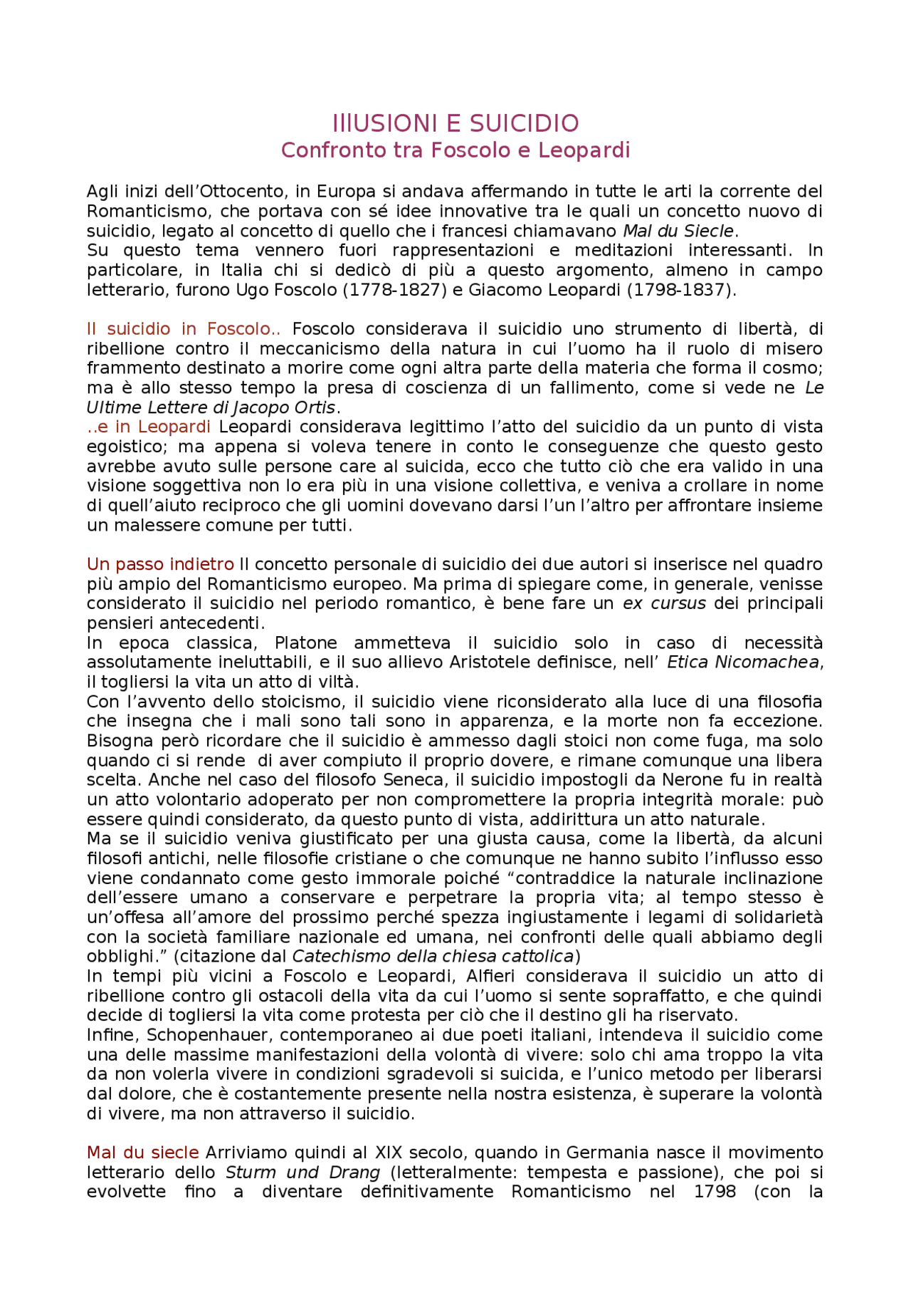 Foscolo E Leopardi Riassunto Vita E Opere Docsity