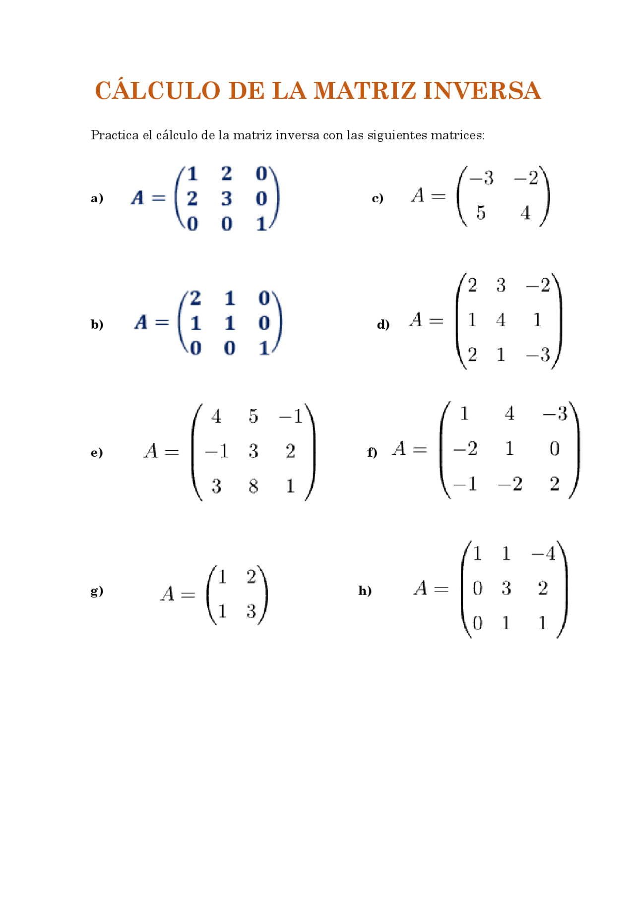 Matrices Ejercicios De Repaso Docsity