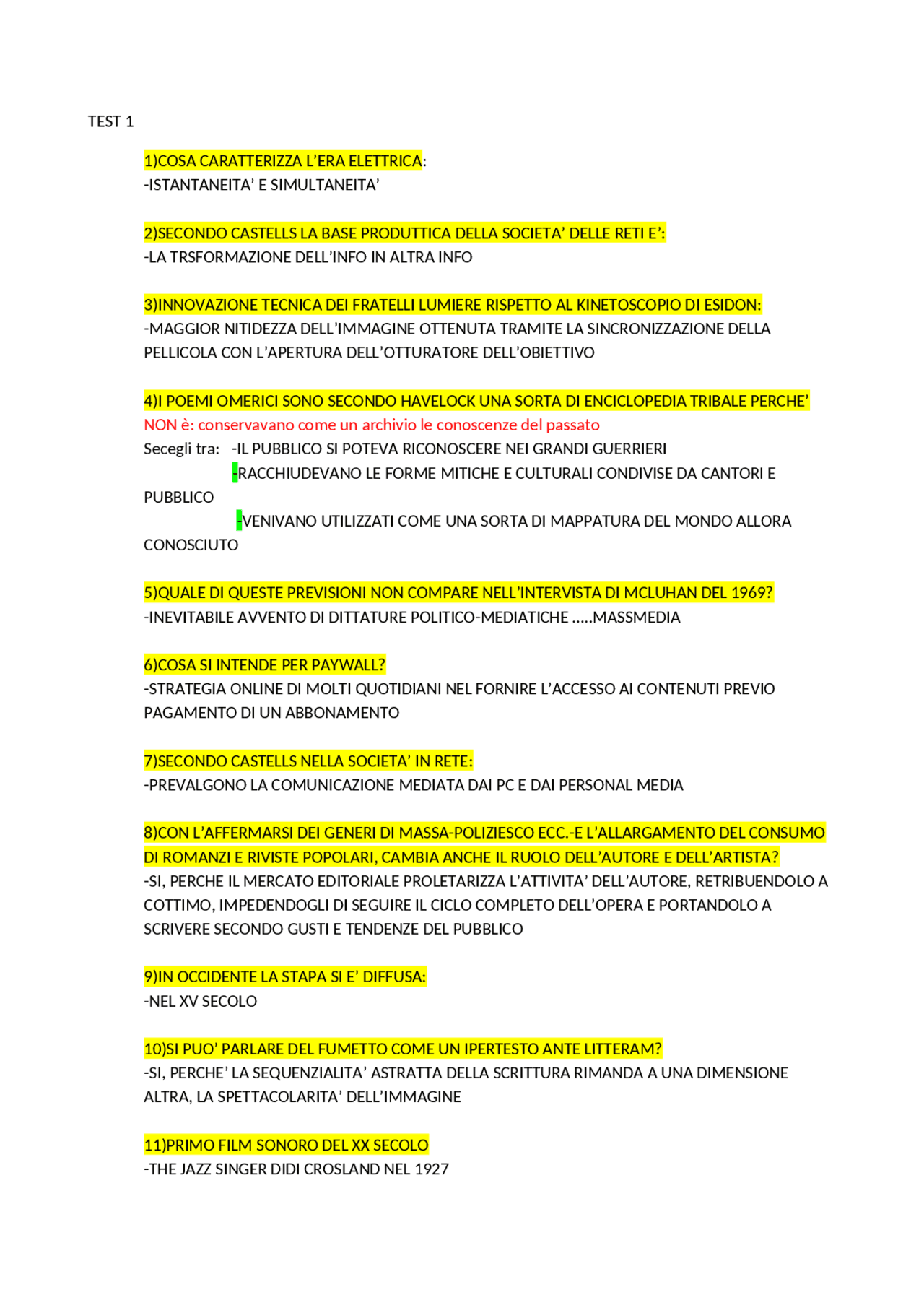 Test 1 Mediologia Capaldi Prove Desame Di Sociologia Docsity