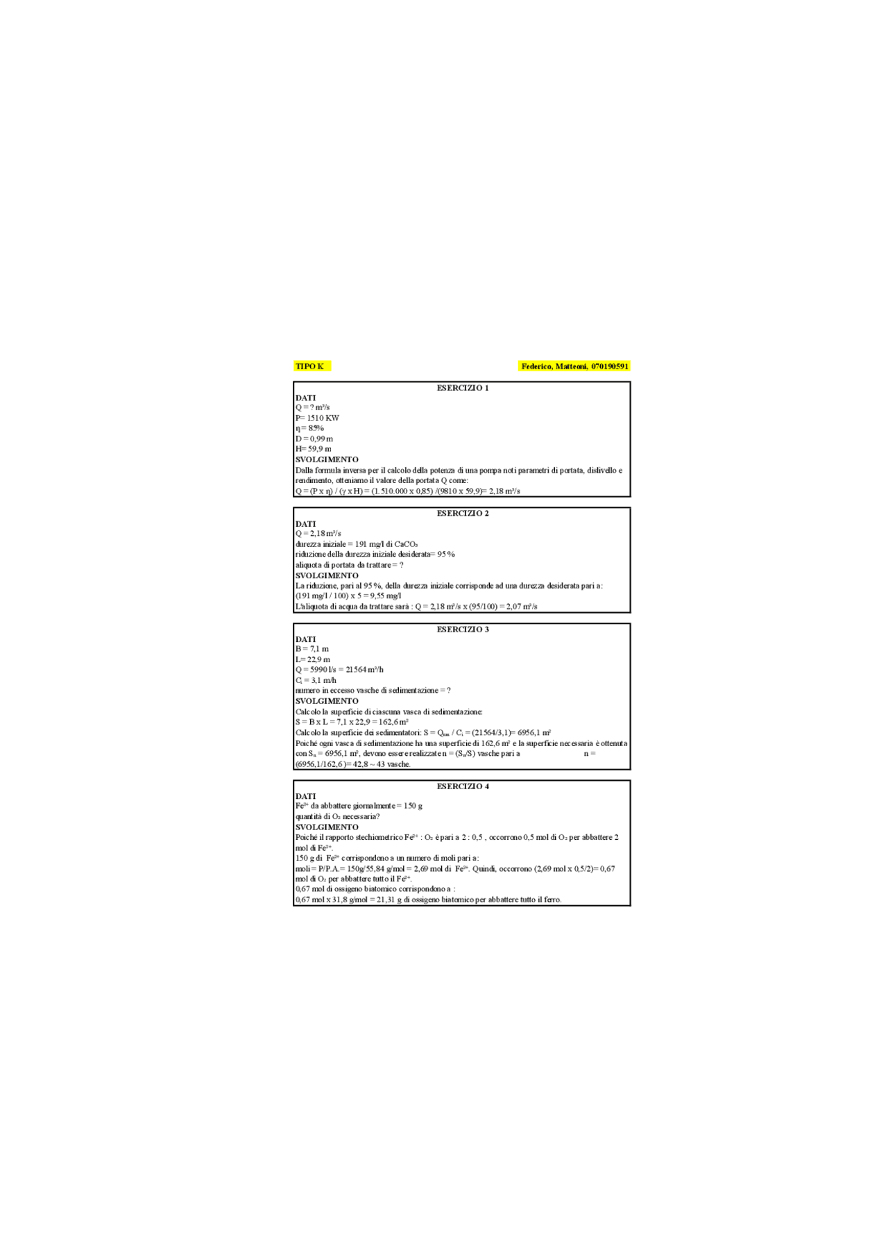 Prova Intercorso Ingegneria Ambientale N2 Aptipo K Docsity