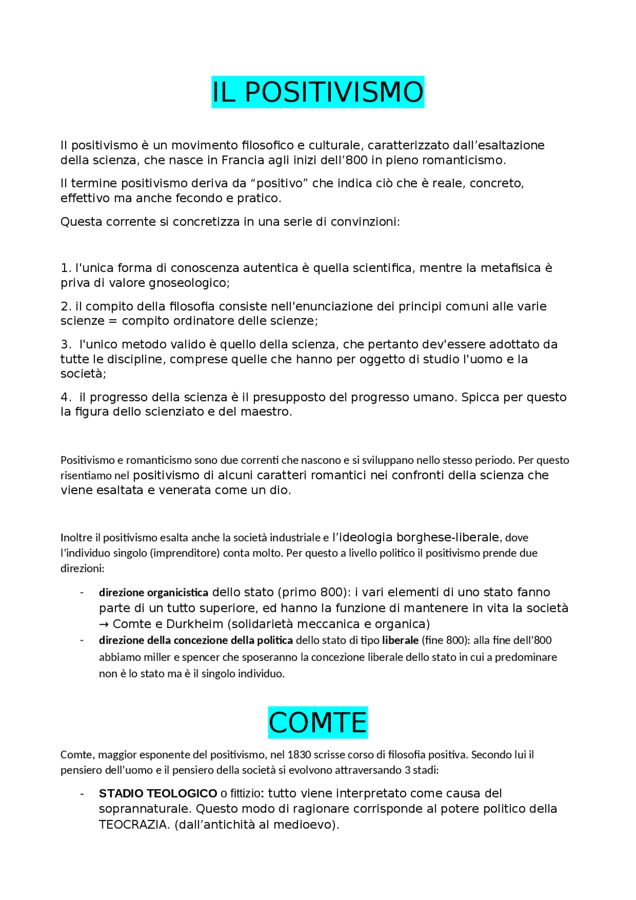 August Comte Opere E Pensiero Docsity