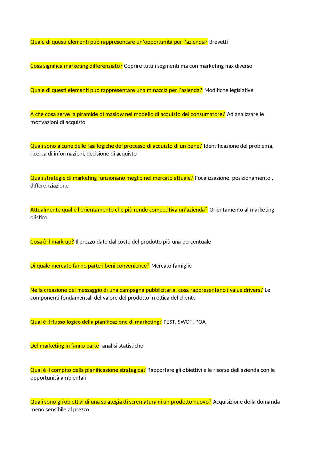 Prove Esame Master Marcom Prove Desame Di Marketing Docsity