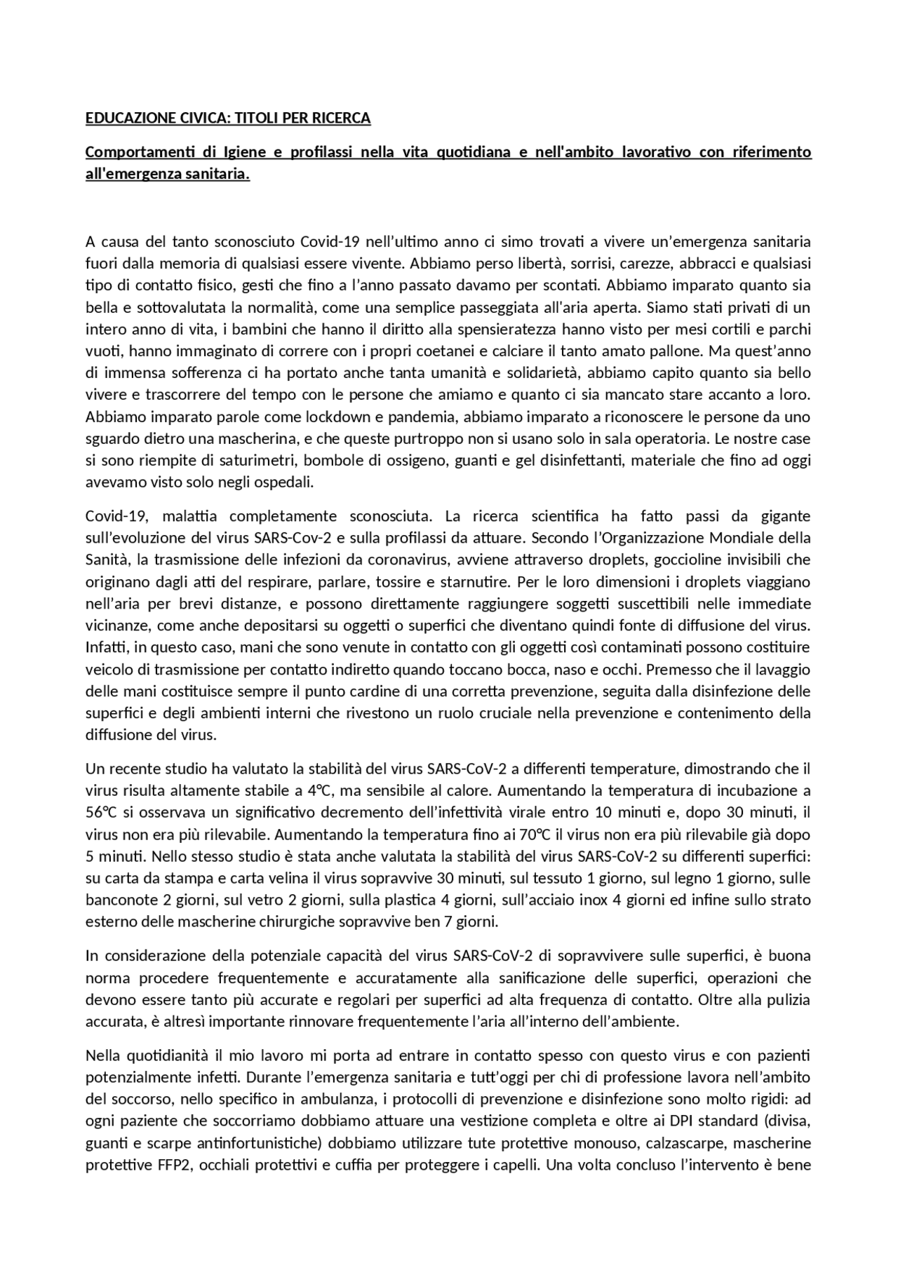 Elaborato Sul Comportamento Di Igiene E Profilassi Docsity