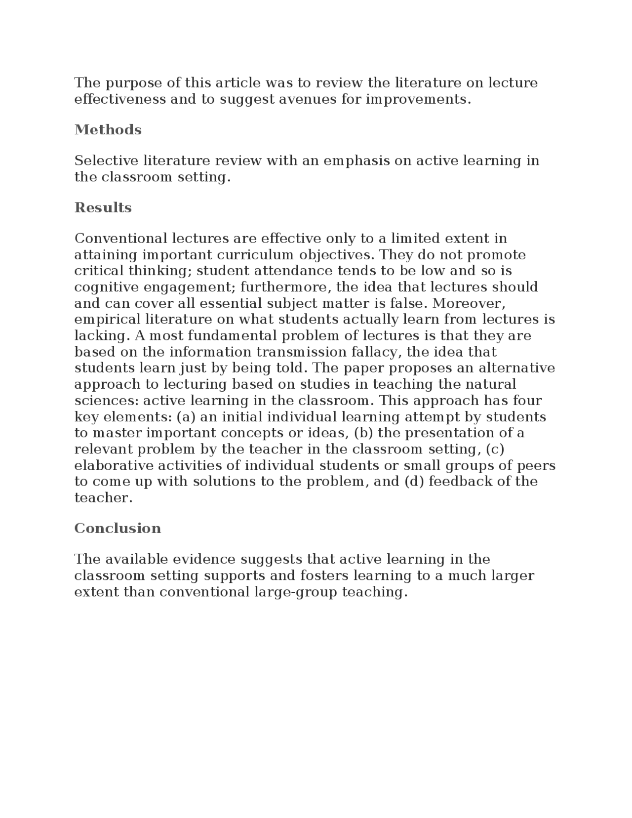 Literature On Lecture Effectiveness Docsity