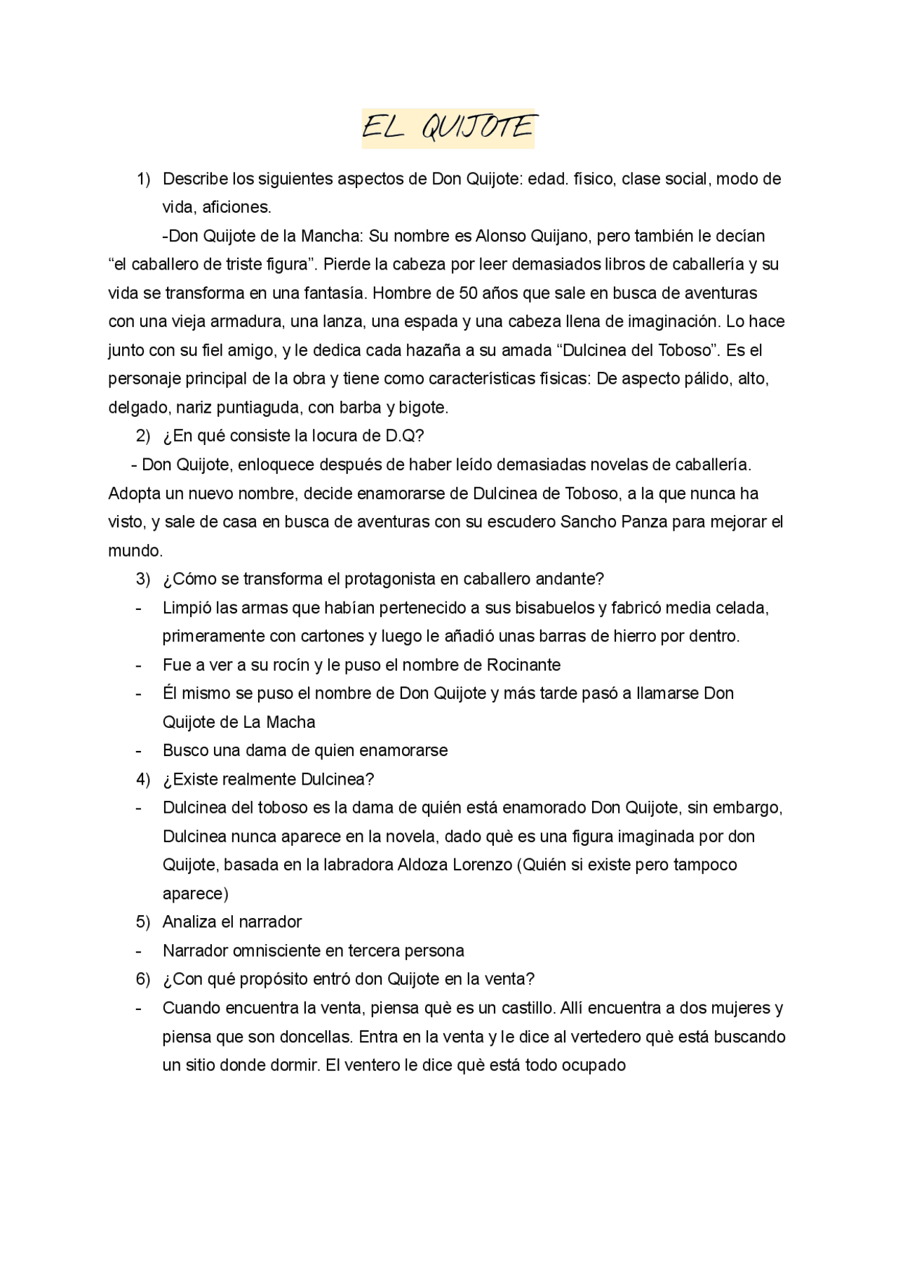 Actividades del quijote - Docsity