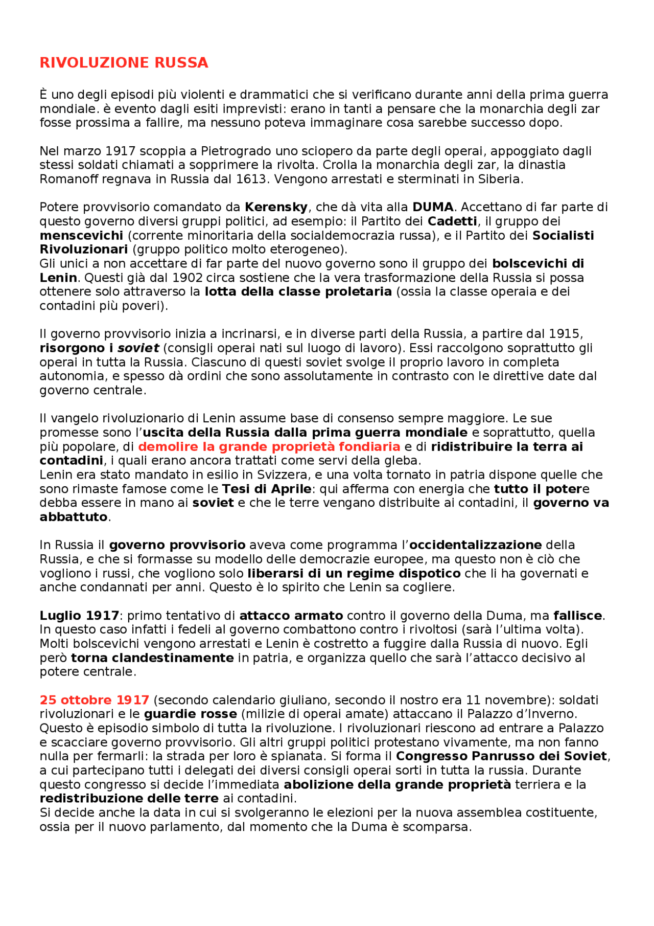 Appunti Su Rivoluzione Russa Docsity