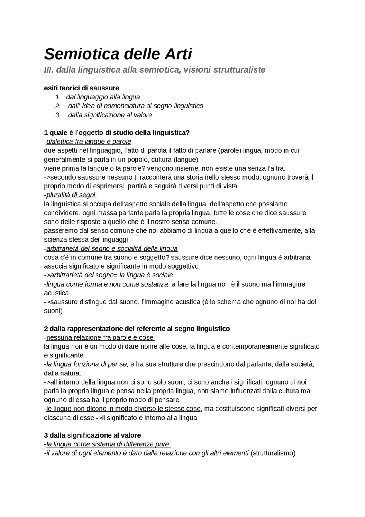 Dalla Linguistica Alla Semiotica Docsity