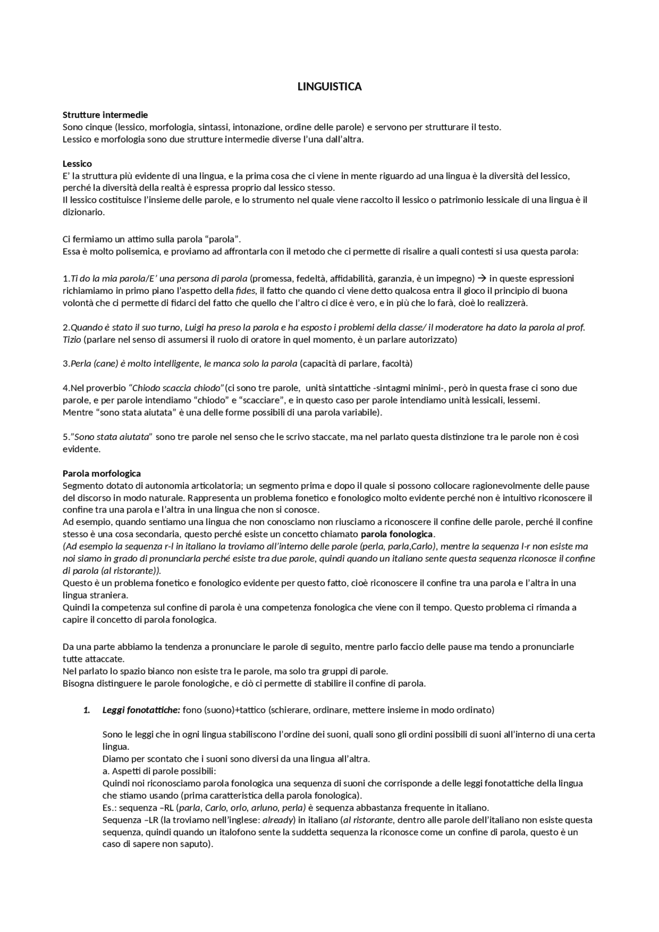 Appunti Completi Esame Linguistica Cigada Docsity