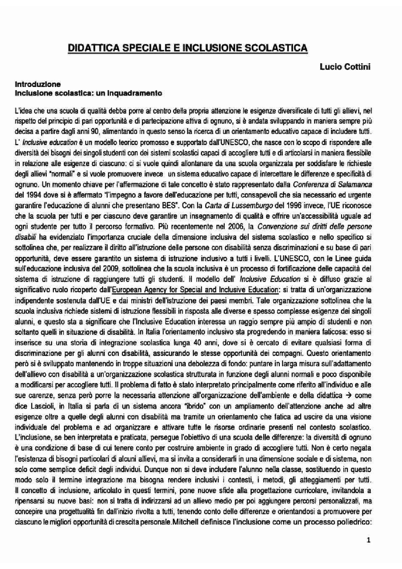 Didattica Speciale E Inclusione Scolastica Riassunto Docsity