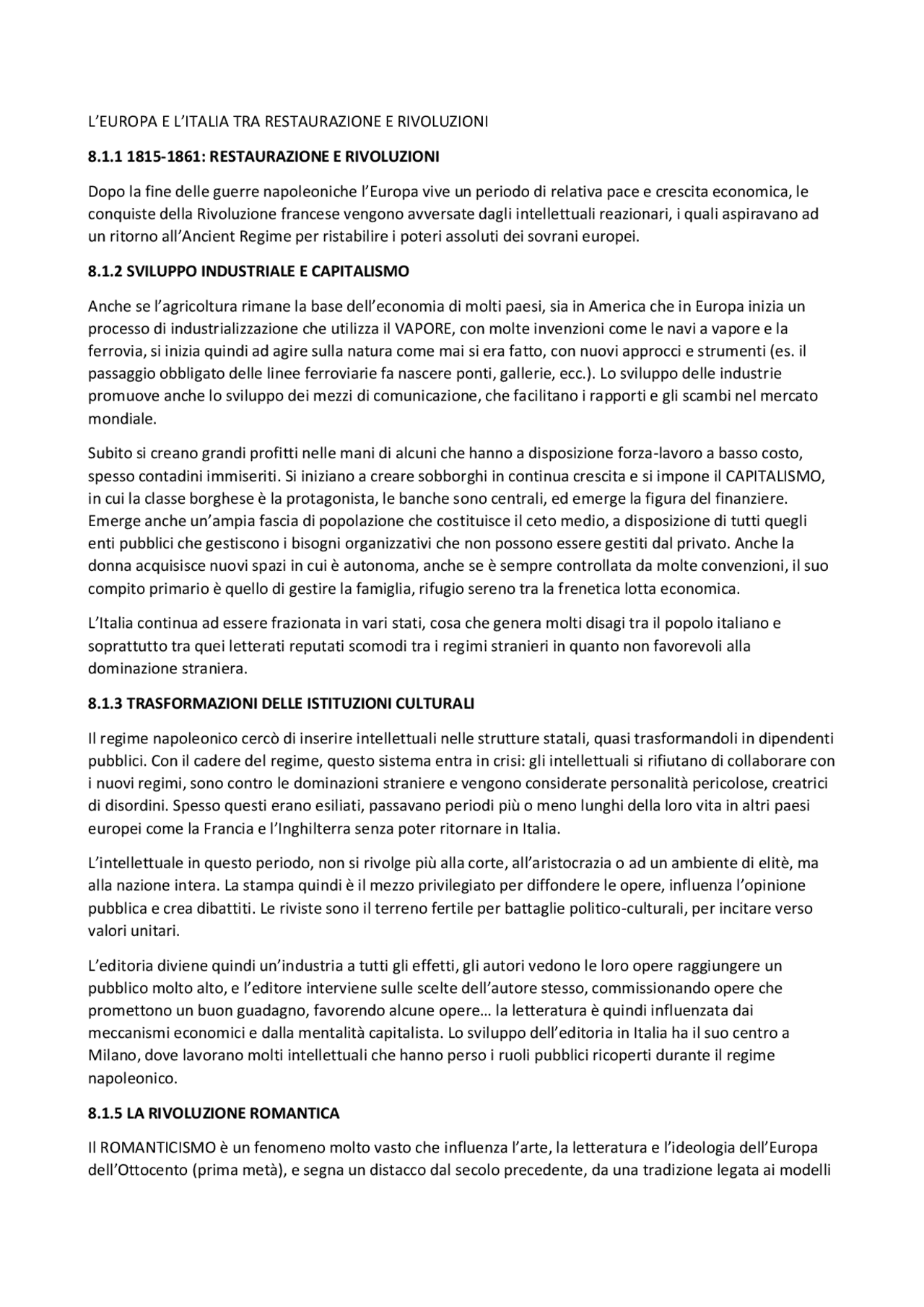 Riassunti Del Libro Di Ferroni Risorgimento Docsity