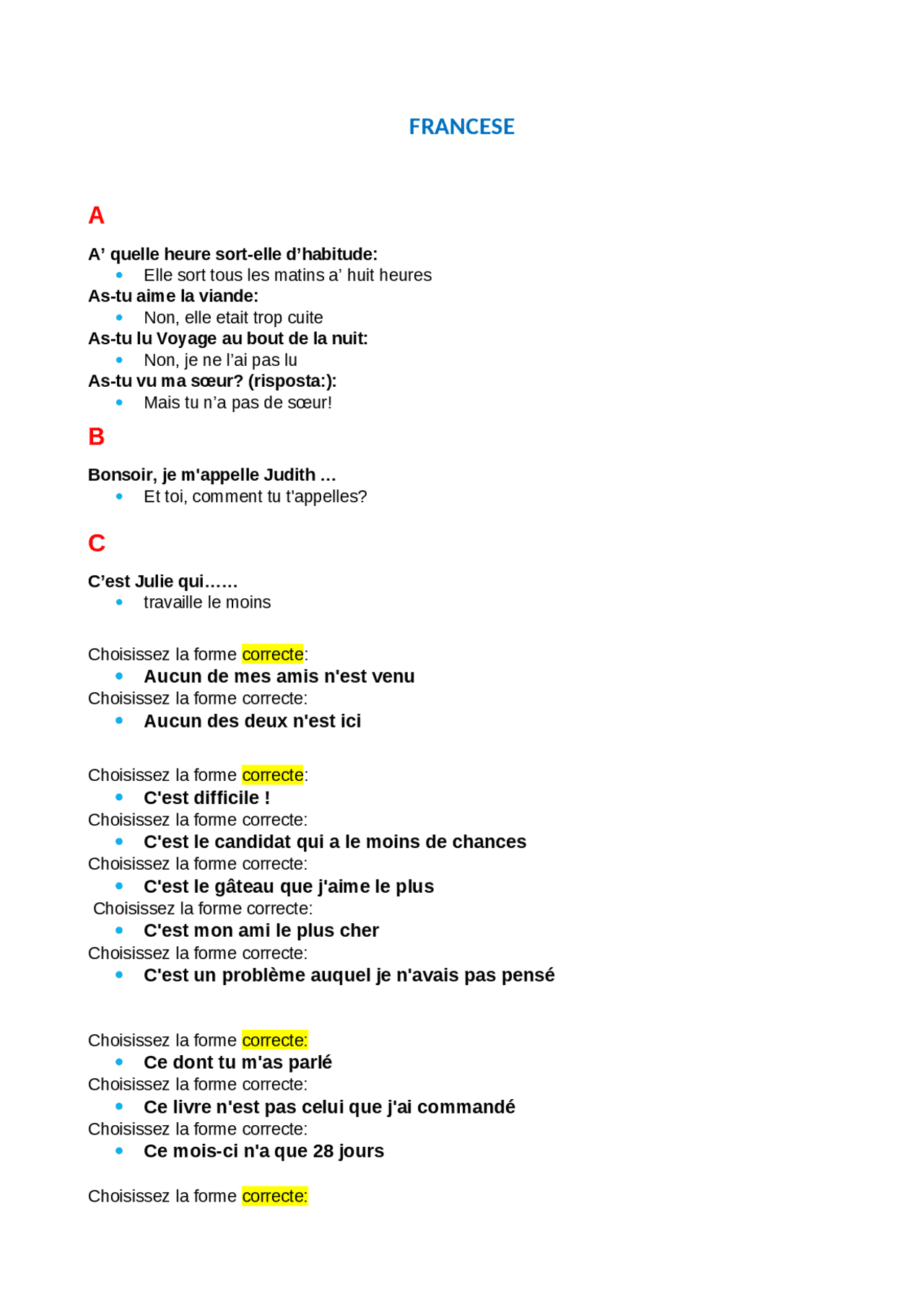 Prove Desame Lingua Francese Lm 47 Docsity