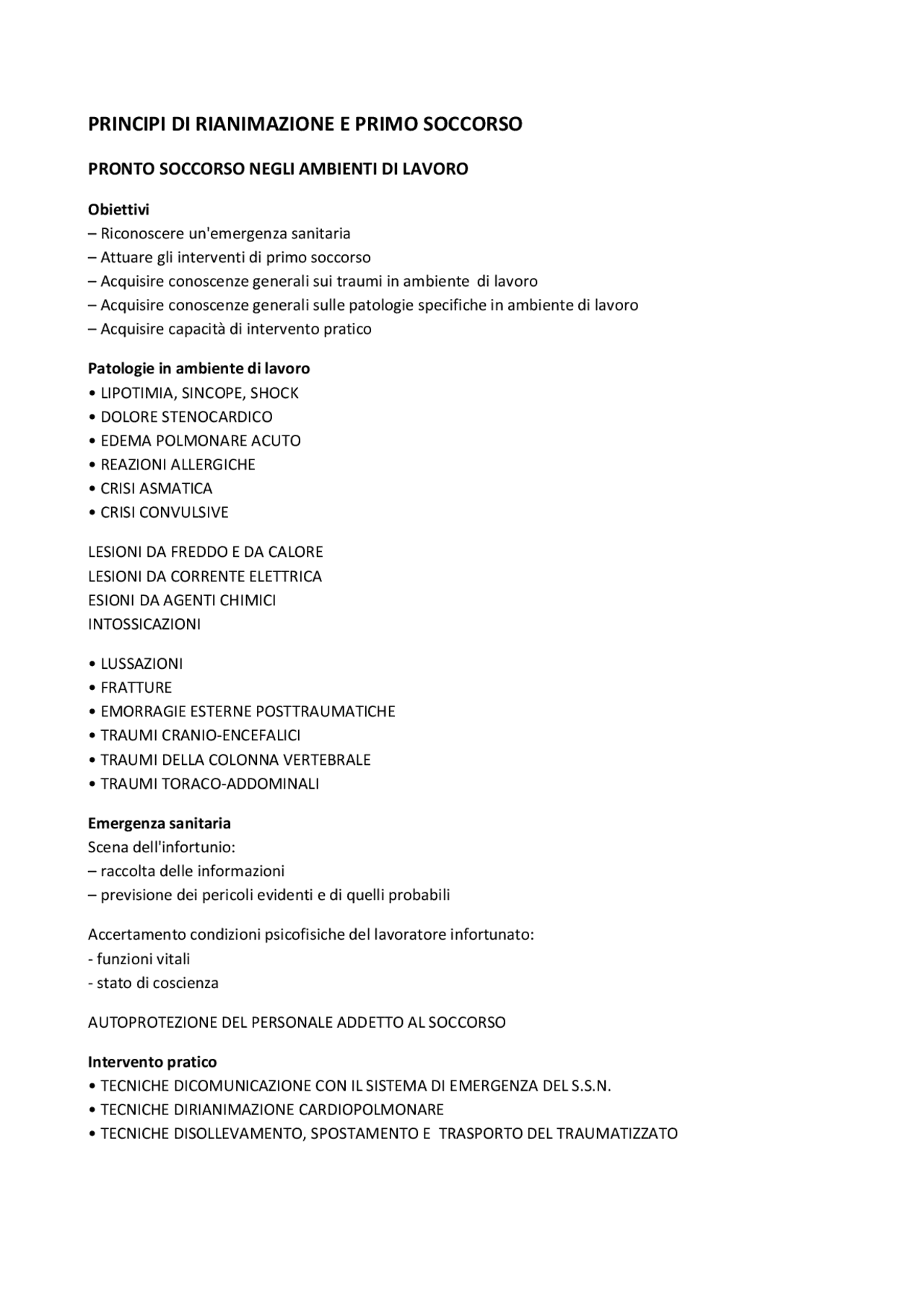 Principi Di Primo Soccorso Docsity