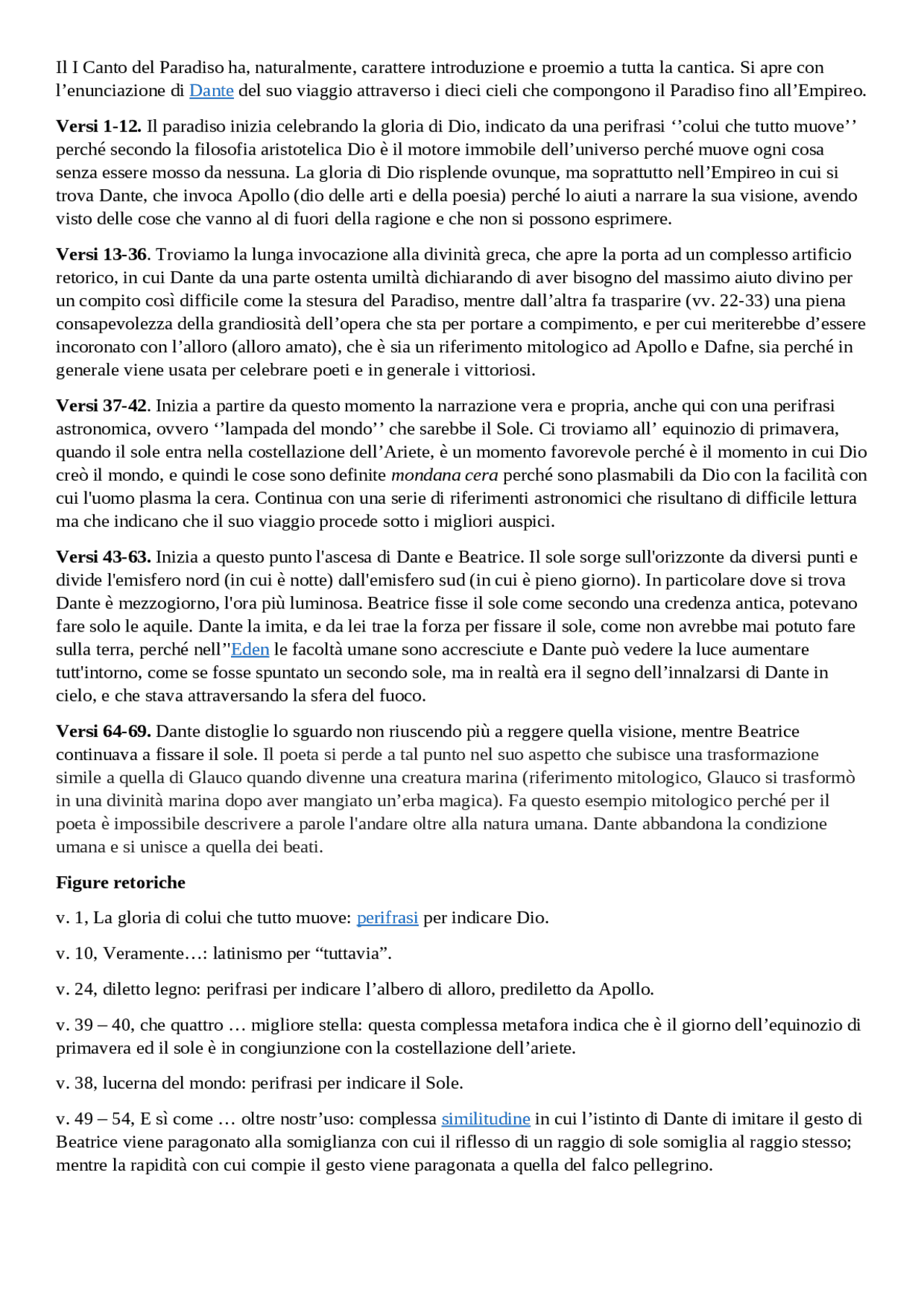 Primo Canto Paradiso Divina Commedia Docsity