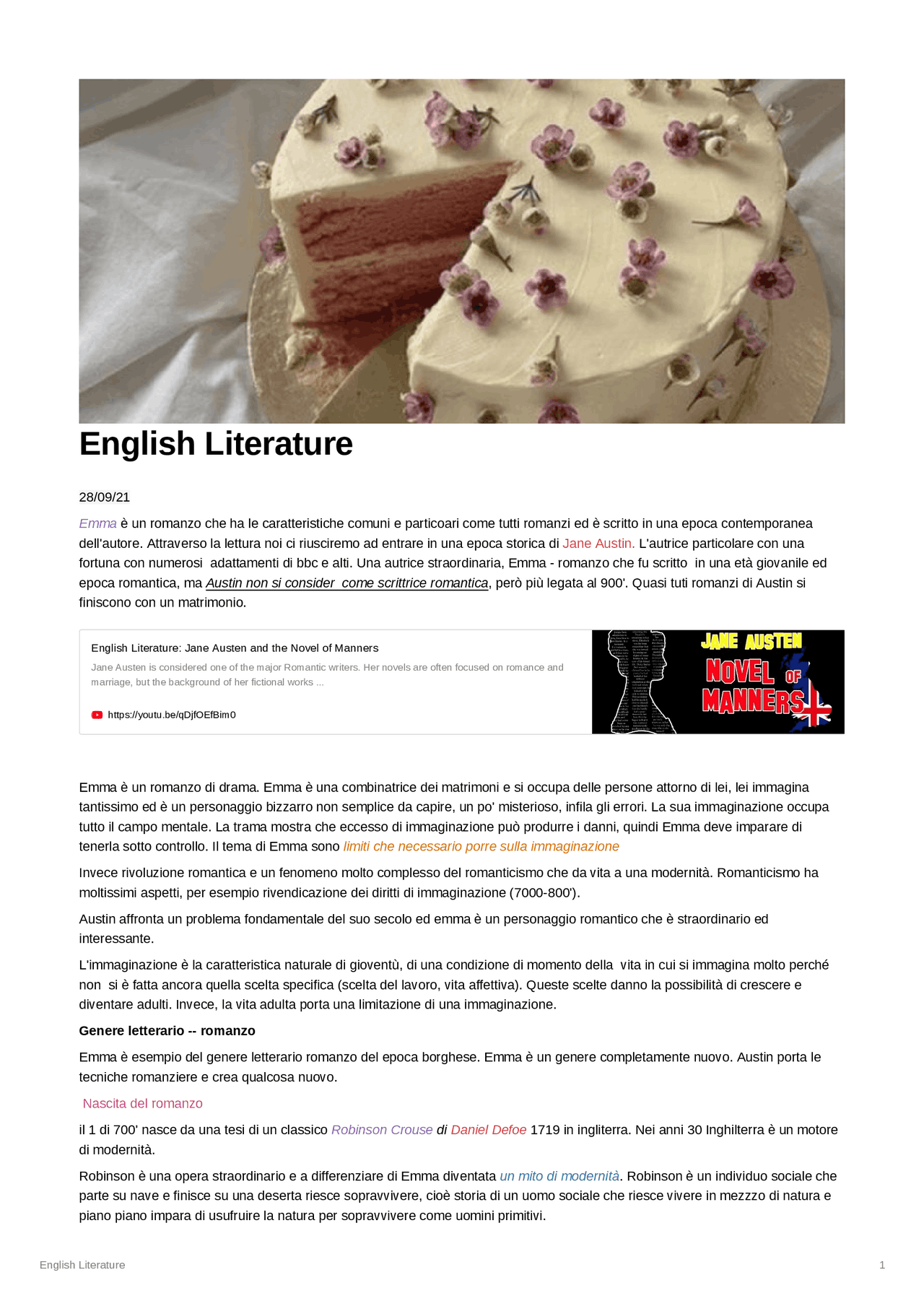 Appunti Di Letteratura Inglese Parte 1 Emma J Austen Docsity