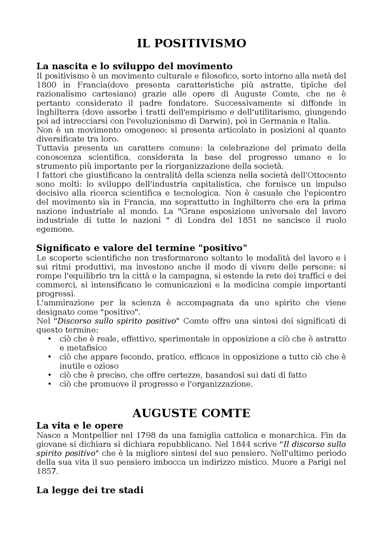 Il Positivismo E Comte Docsity