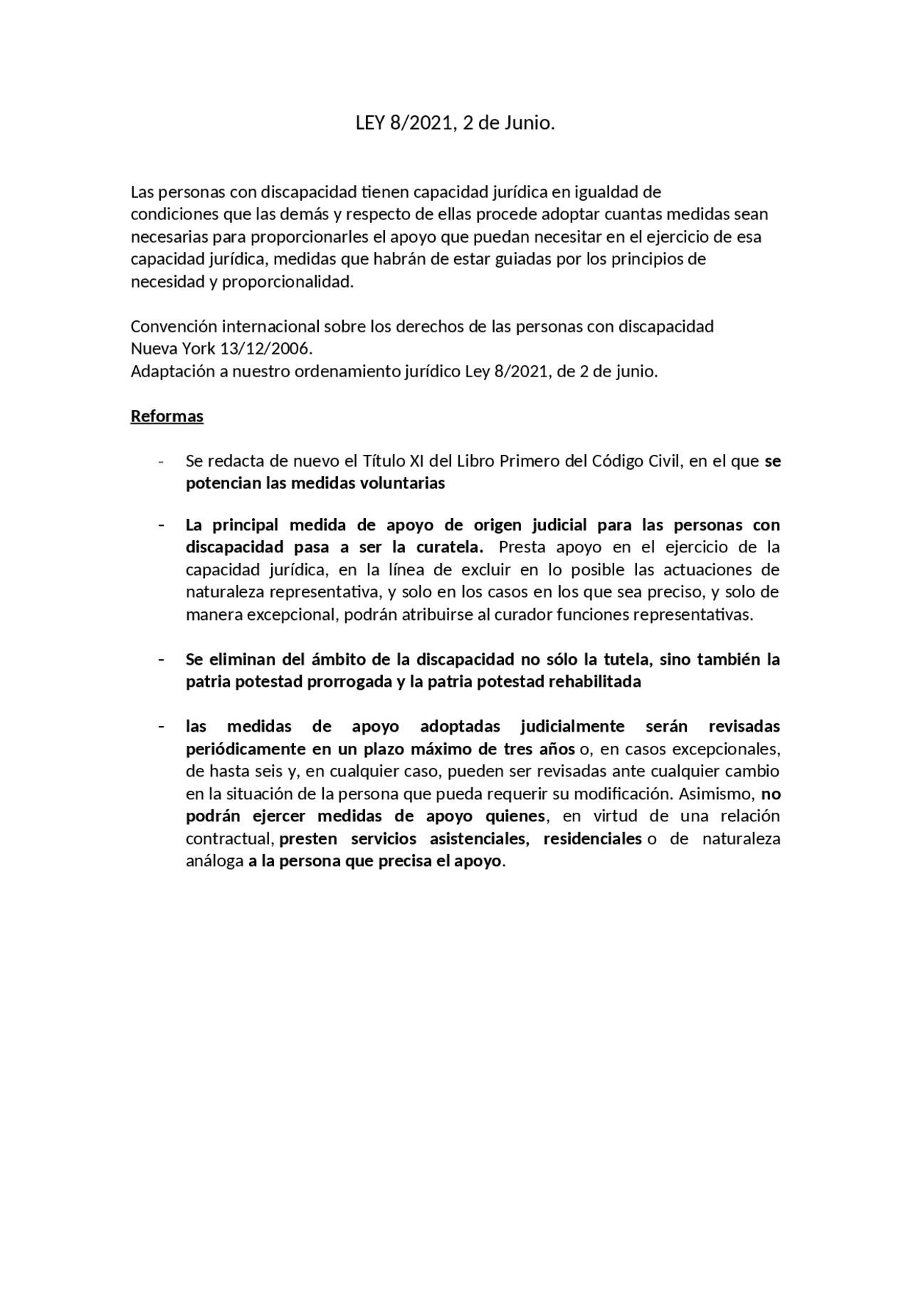 Reforma desarrollada ley 8/2021 - Docsity