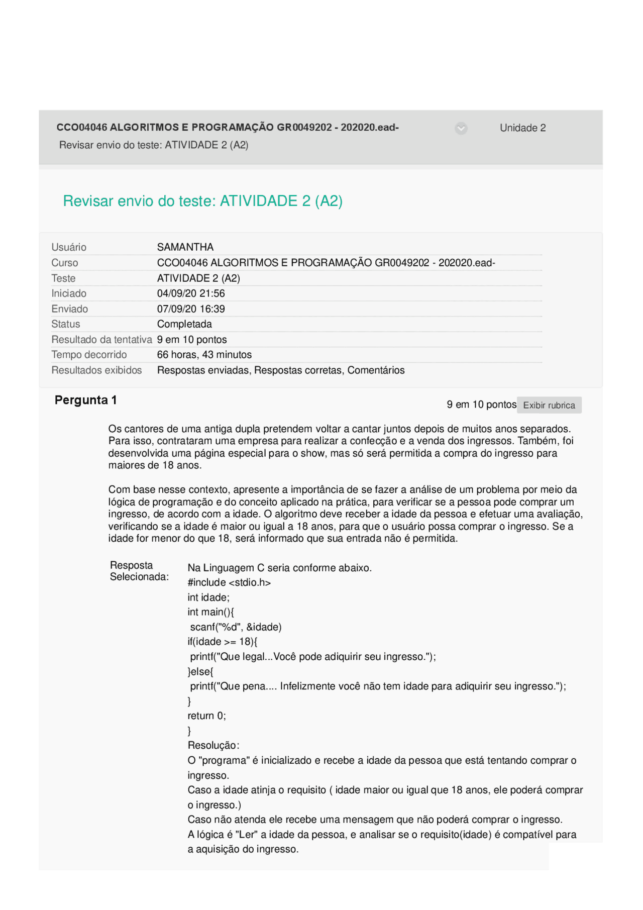 Atividades 1 2 3 E 4 E Prova N2 De Algoritmo E Programação Docsity