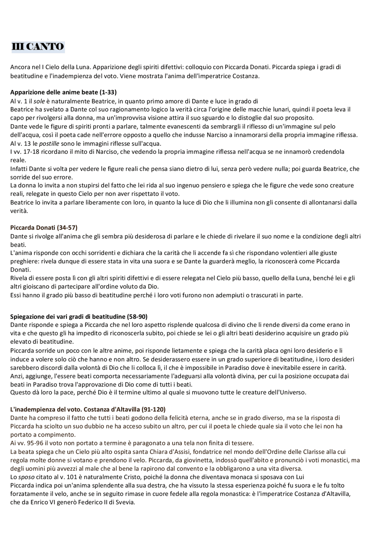 Iii Canto Del Paradiso Dante Docsity