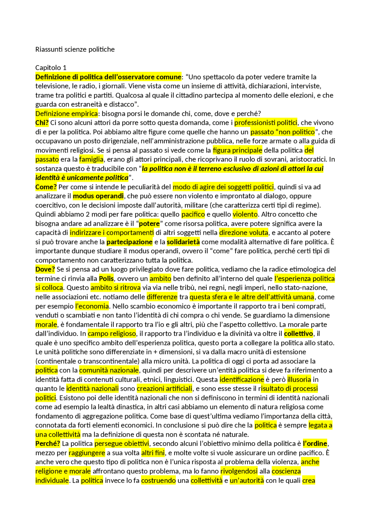 Riassunti Scienze Politiche Docsity