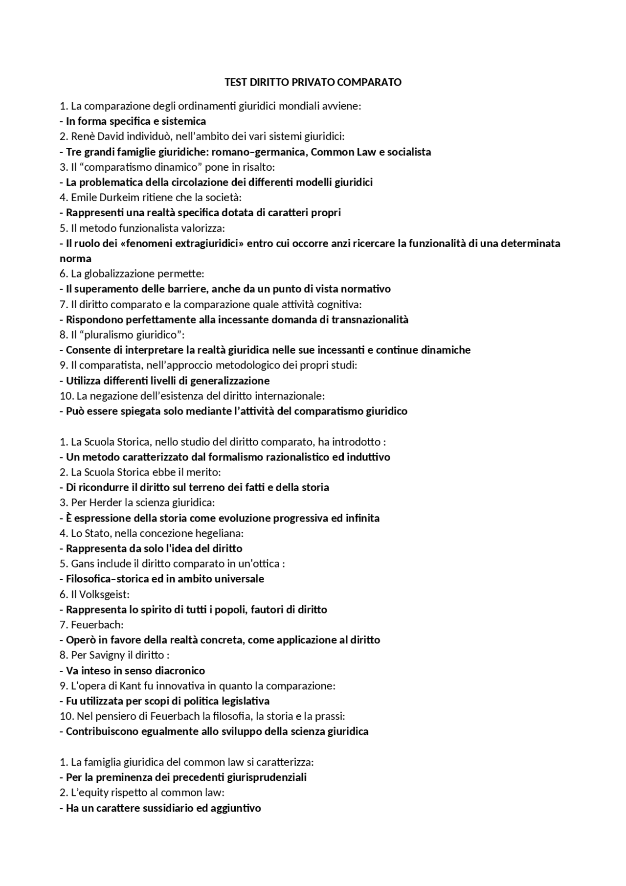Test Diritto Privato Comparato Prove Desame Di Diritto Privato