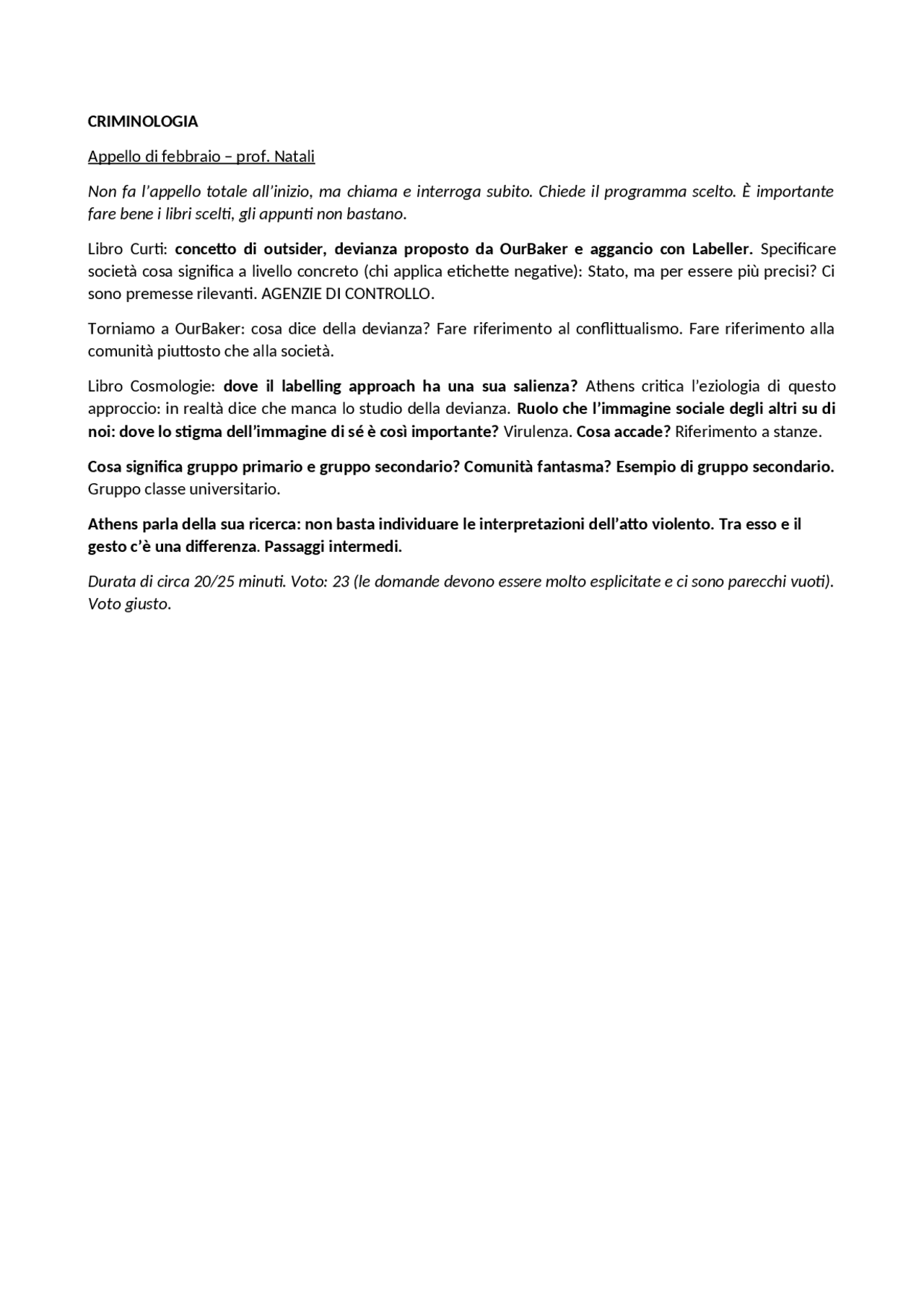 Domande Desame Di Criminologia Docsity