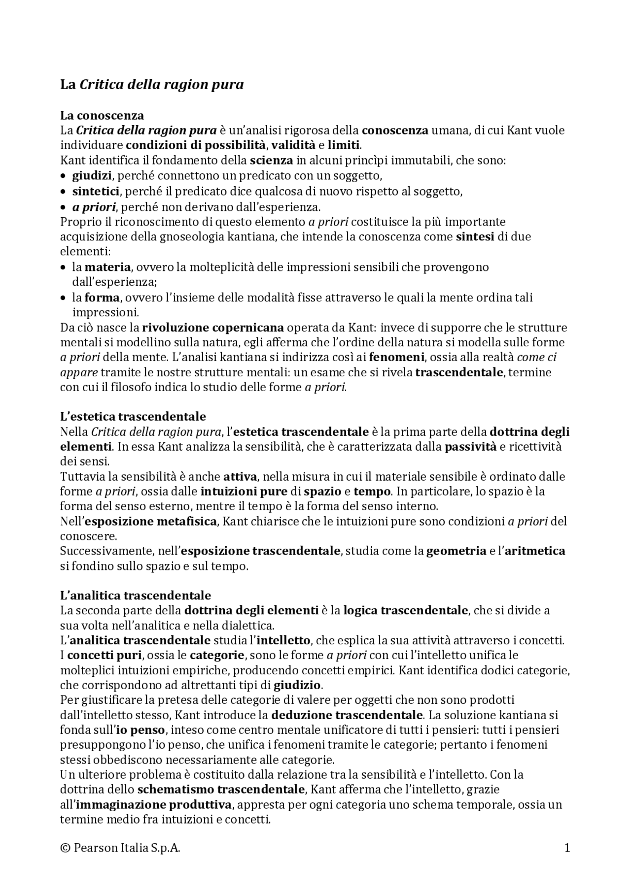 Kant La Critica Della Ragion Pura Docsity