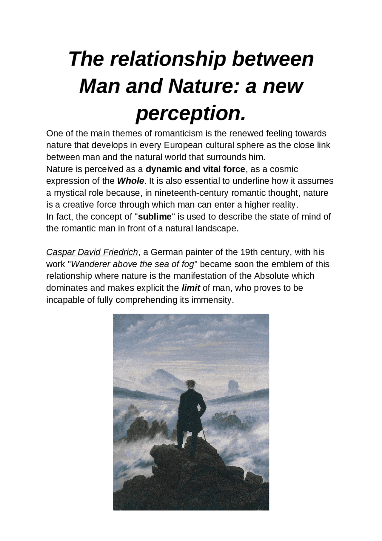 The relationship between Man and Nature:a new perception - Docsity