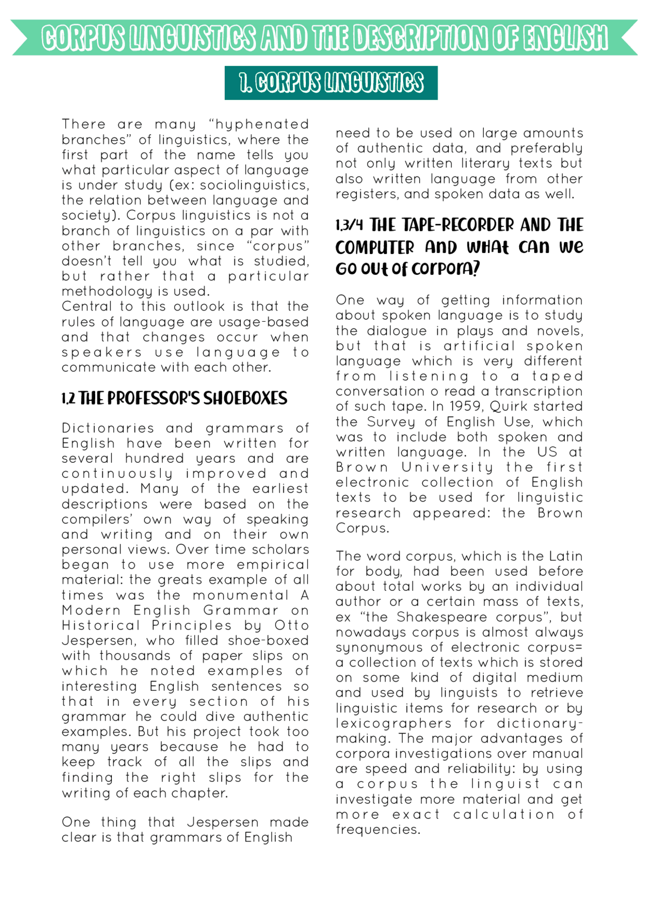 Corpus Linguistic and Description of English - Docsity