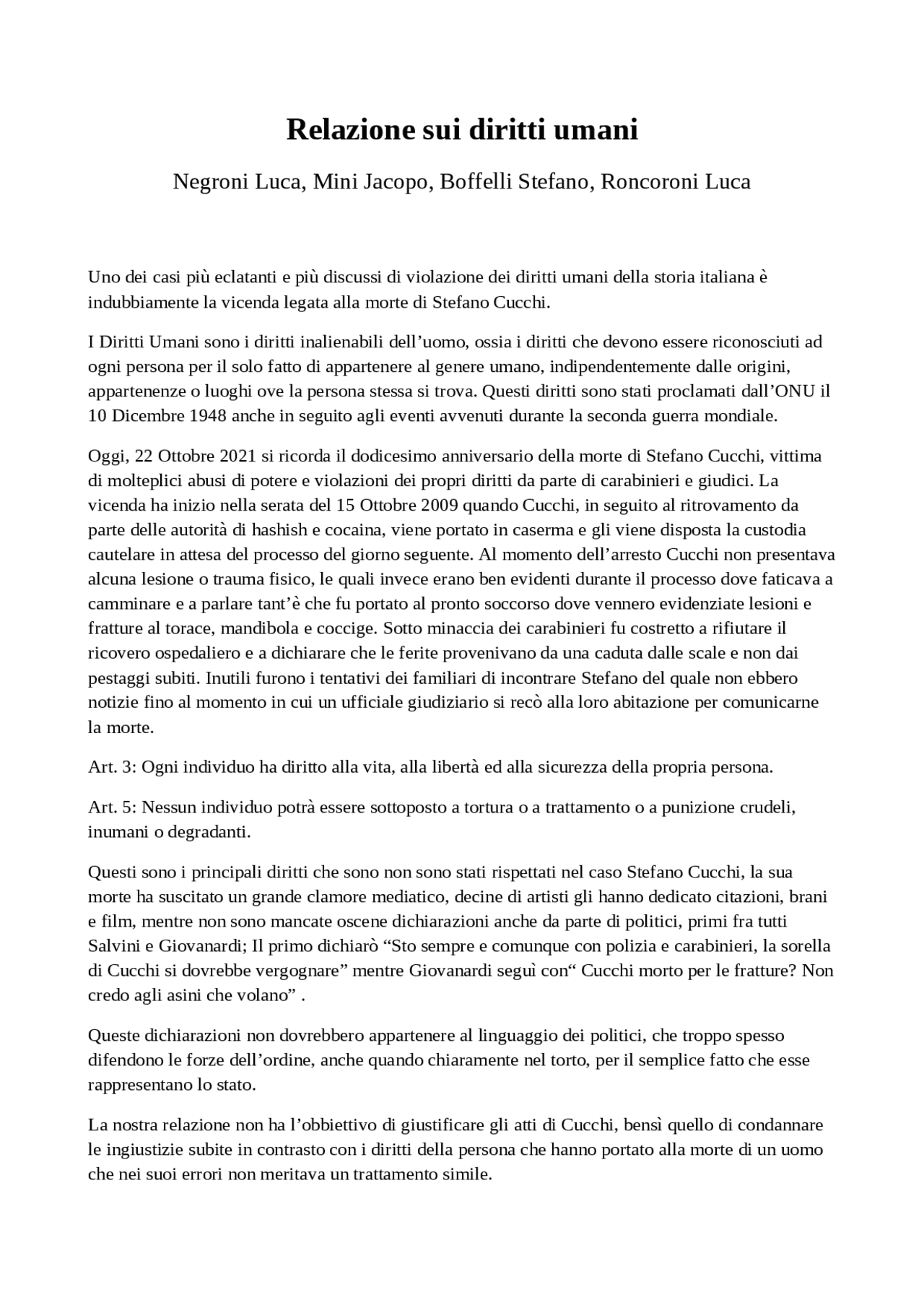 Relazione Diritti Umani Docsity