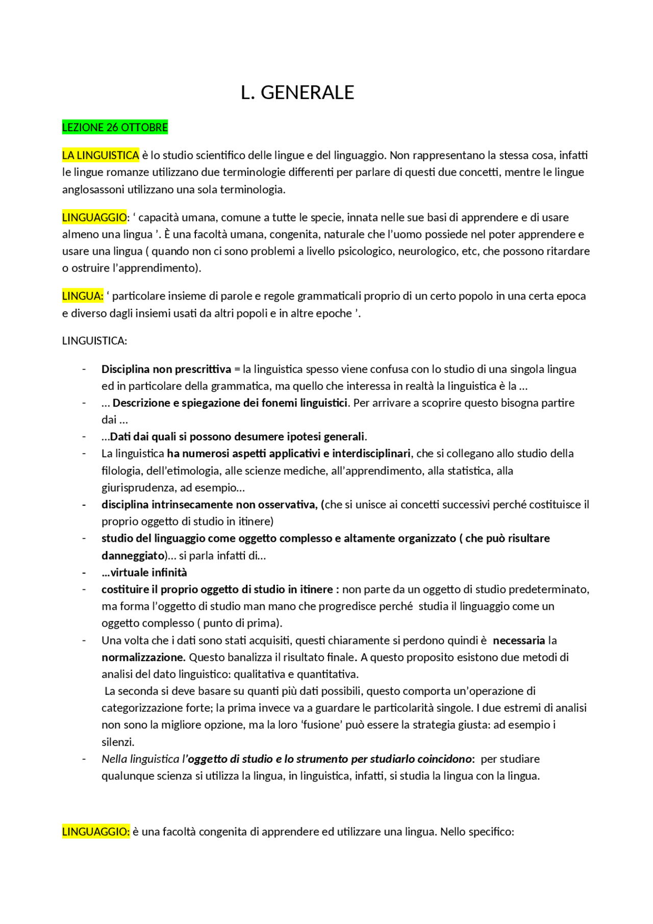 Appunti Linguistica Generale Docsity