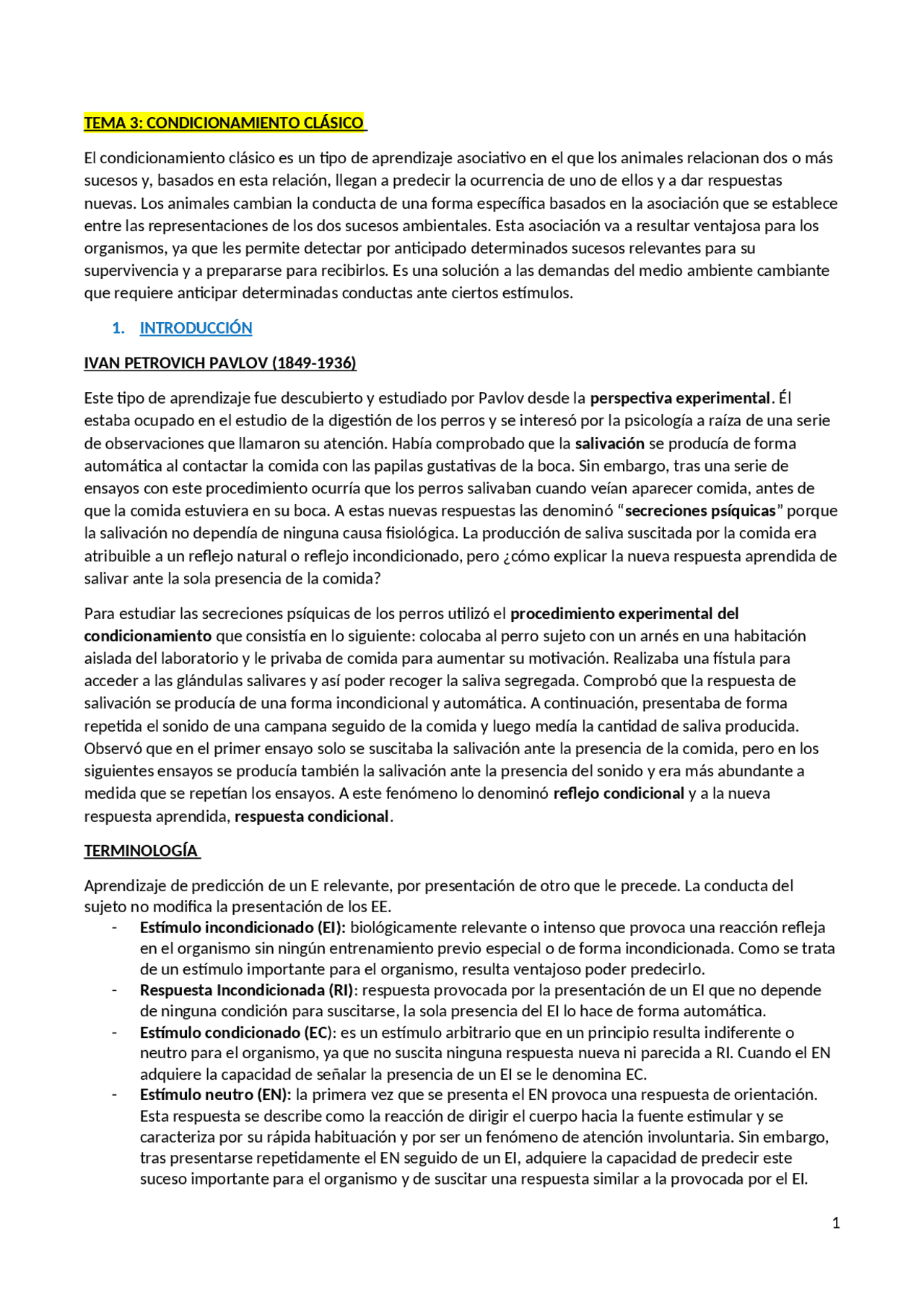 Tema 3. condicionamiento clásico | Apuntes de Psicología del ...