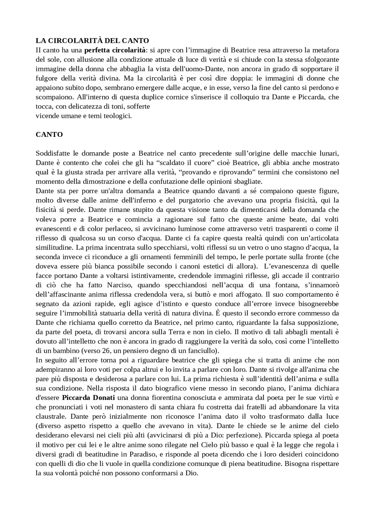 Terzo Canto Paradiso Divina Commedia Docsity