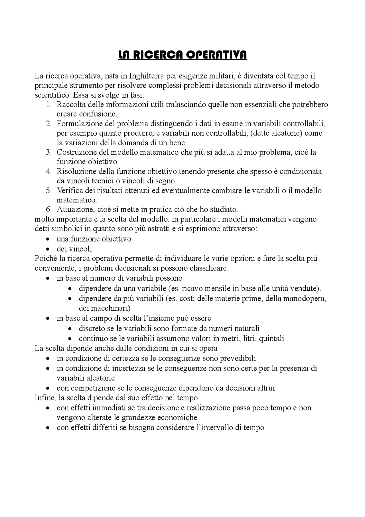 Matematica Ricerca Operativa Docsity